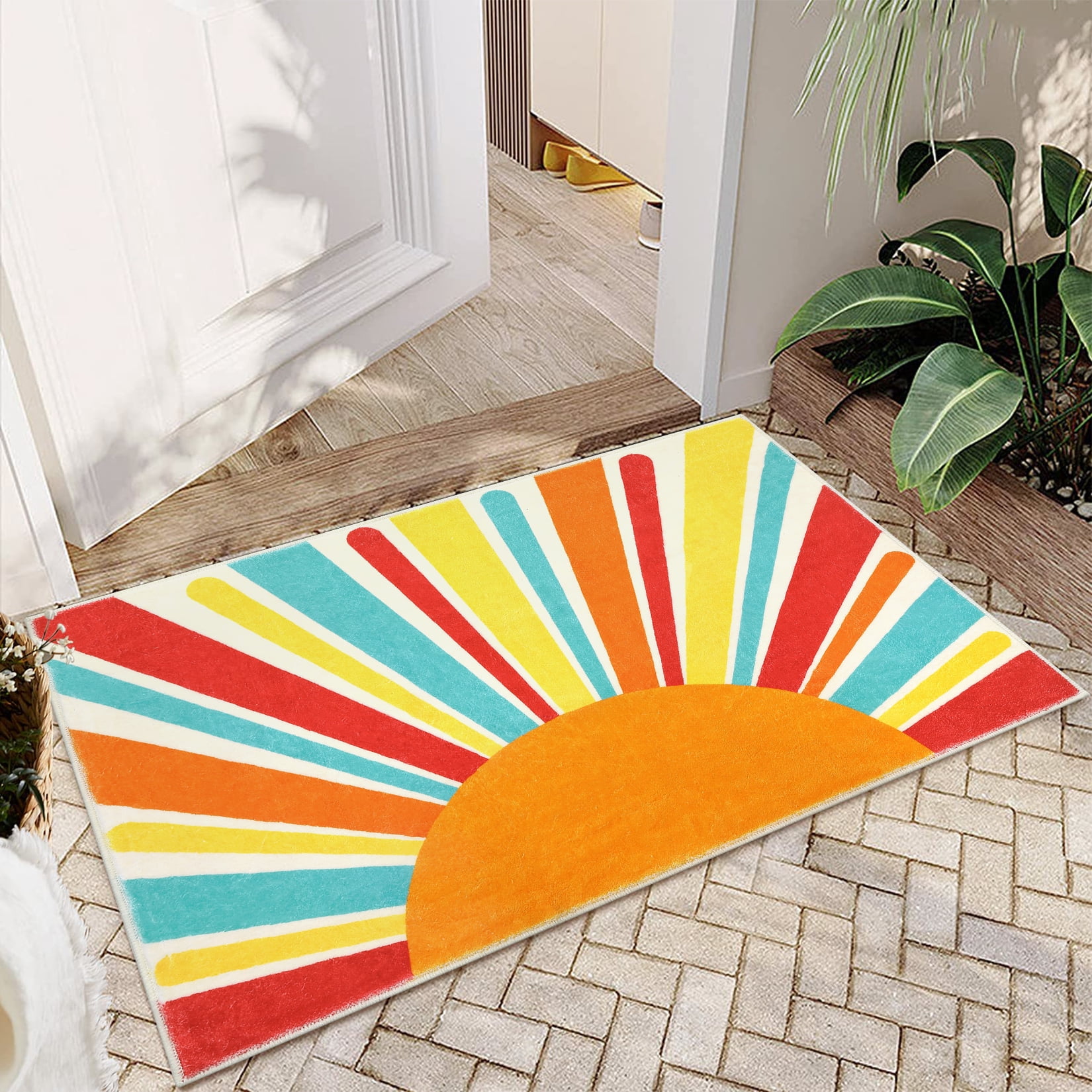 Hasoo 2' x 3' Small Washable Rug Sun Print Doormat Modern Bohemian Door ...