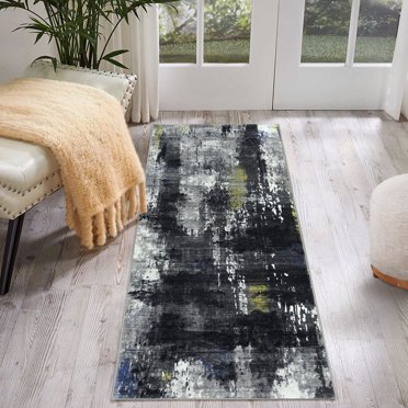 Qute Home Area Rugs 2x6-feet Non-Slip Rubber Backed Runner Rug | Grey ...