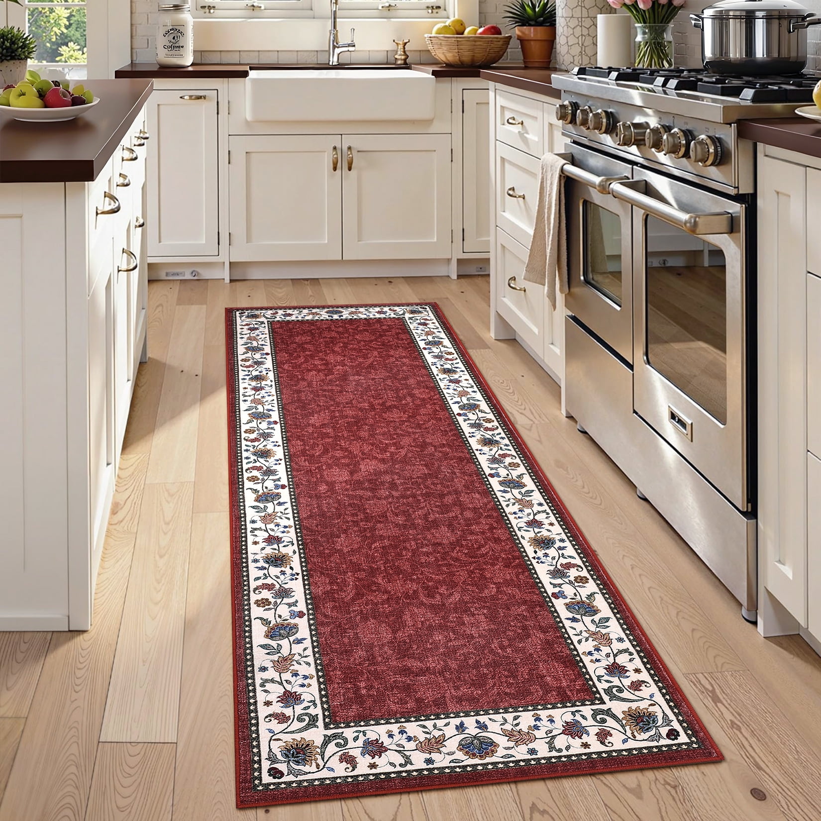 Hasoo 2' x 6' Red Runner Rugs for Hallway Kitchen Washable Vintage ...