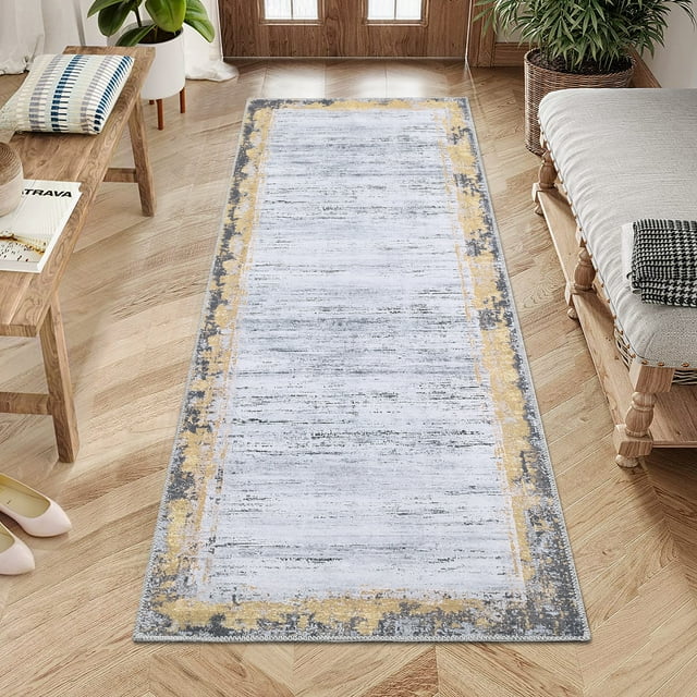 Hasoo 2' x 6' Rug Abstract Border Runner Rug Modern Hallway Yellow ...
