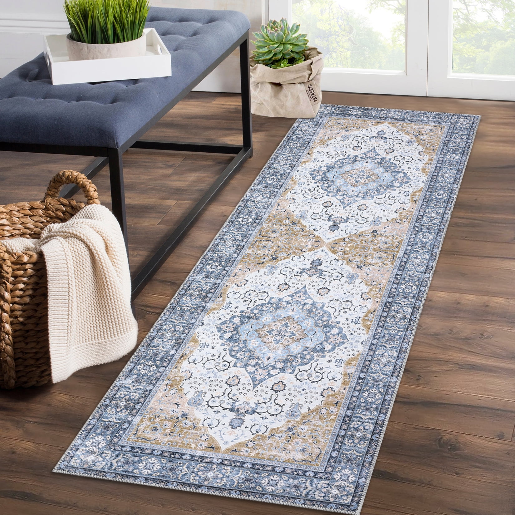 Hasoo 2' x 6' Runner Rug Persian Print Distressed Carpet Vintage ...