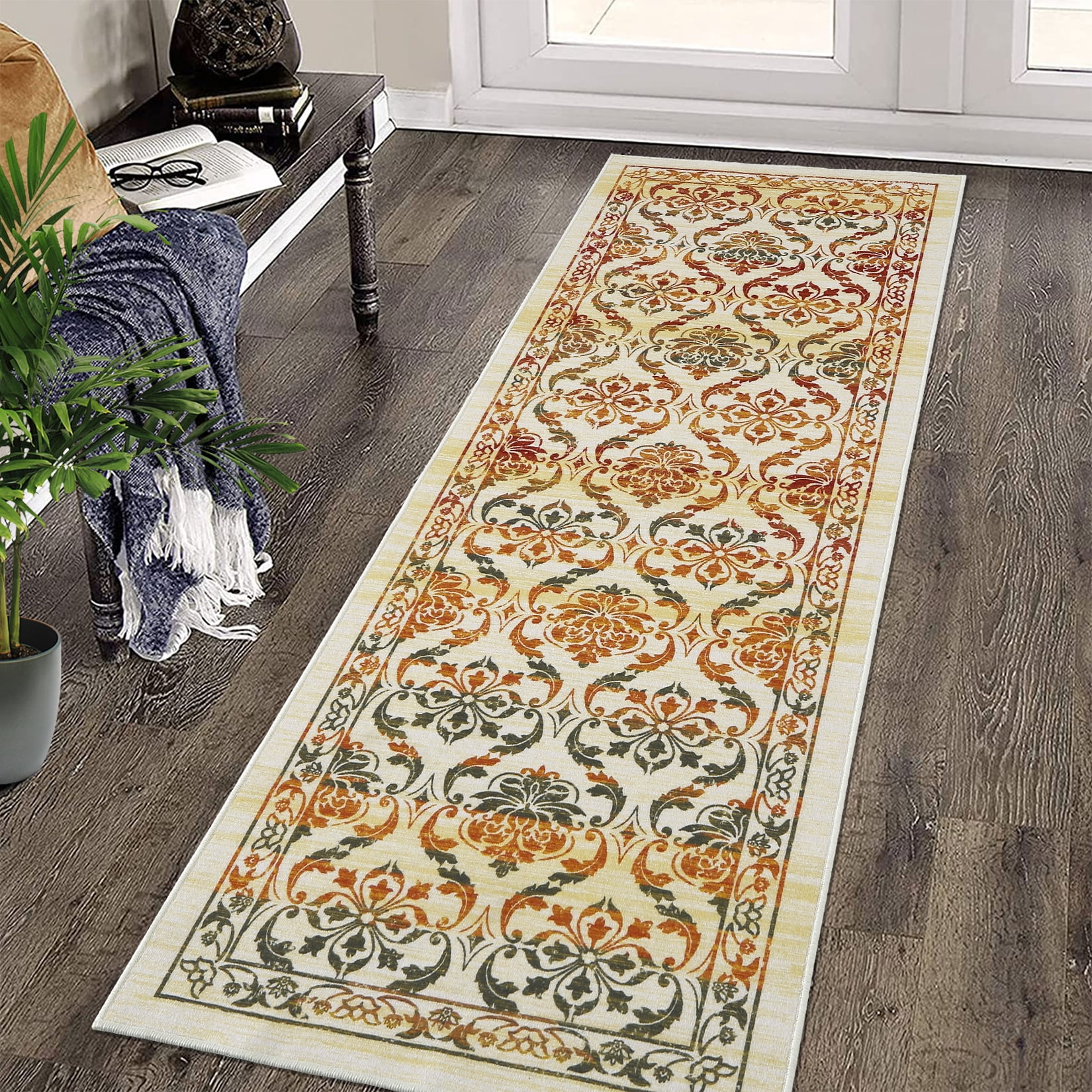 Hasoo 2' x 6' Runner Rug for Floor Modern Floral Thin Carpet Non-Slip ...