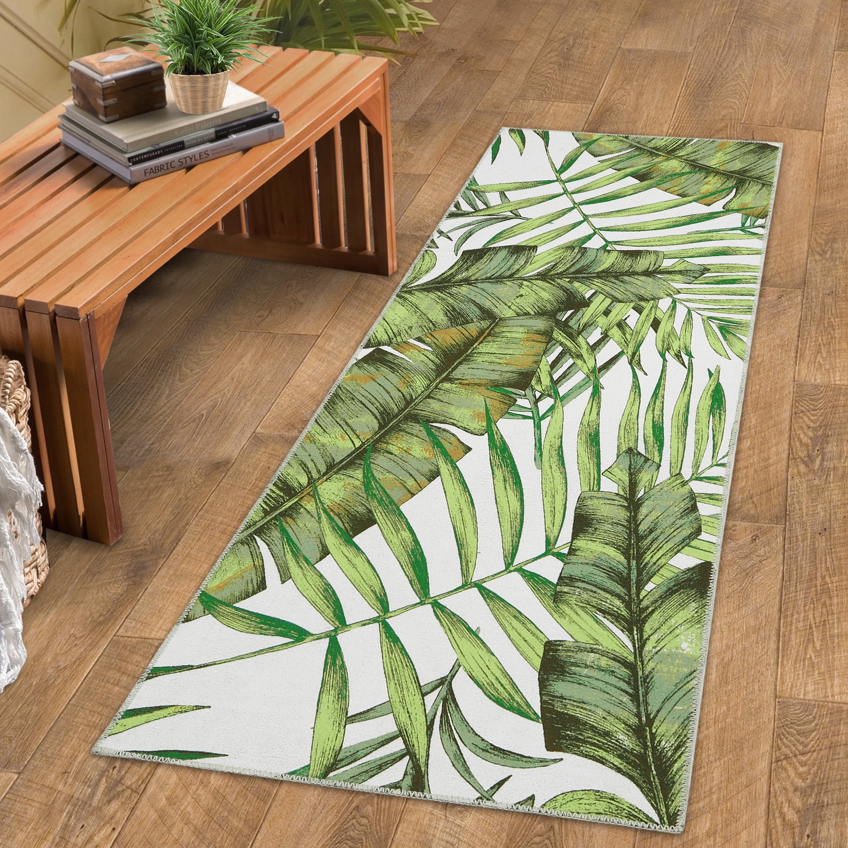 Hasoo 2' x 6' Runner Rug for Kitchen Hallway Palm Tree Leaf Pattern Rug ...