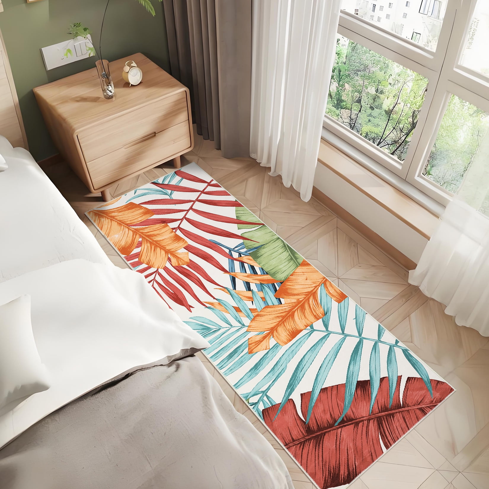 Hasoo 2' x 6' Runner Rug for Kitchen Hallway Palm Tree Leaf Pattern Rug ...