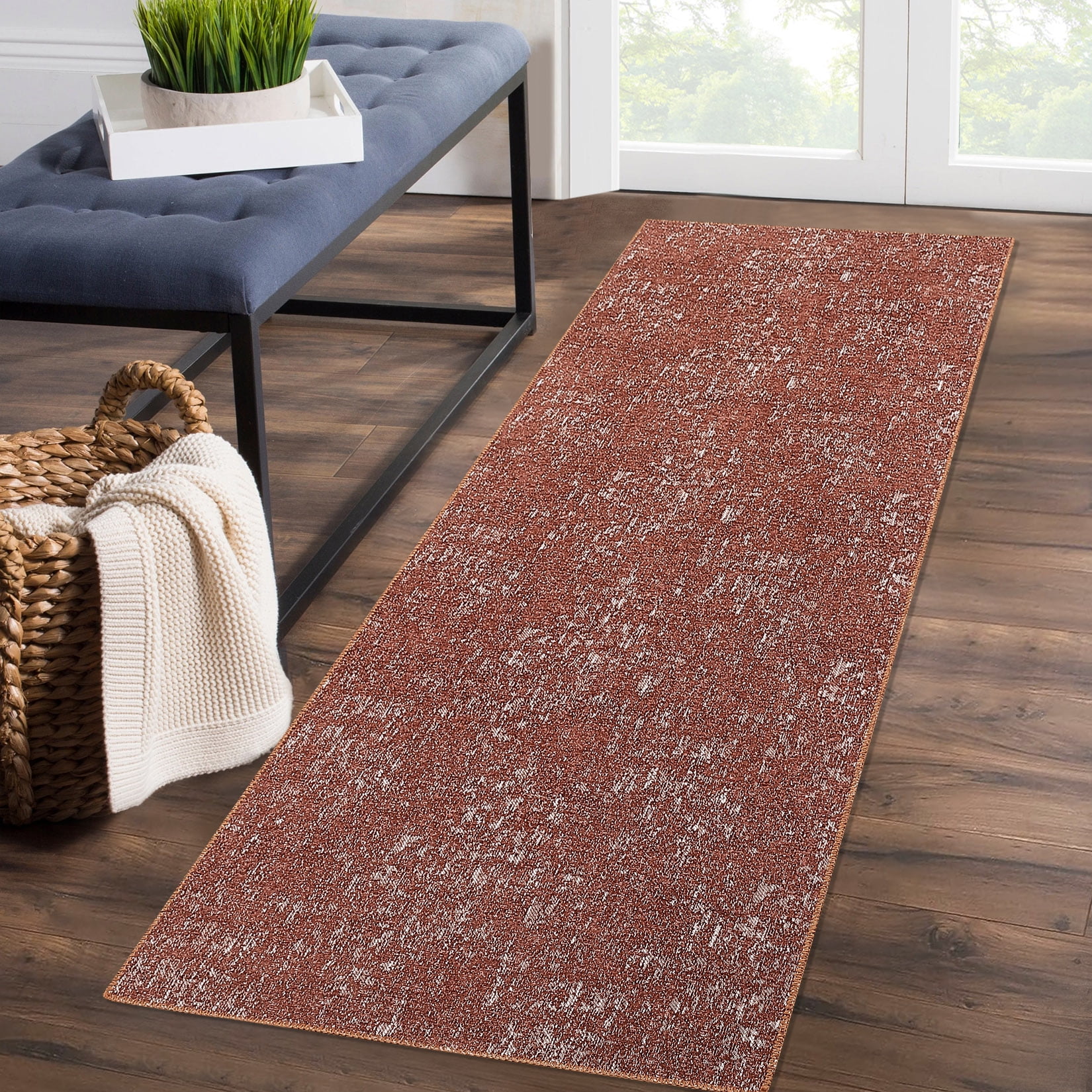 Hasoo 2' x 6' Solid Runner Rug Washable Jacquard Textured Kitchen ...