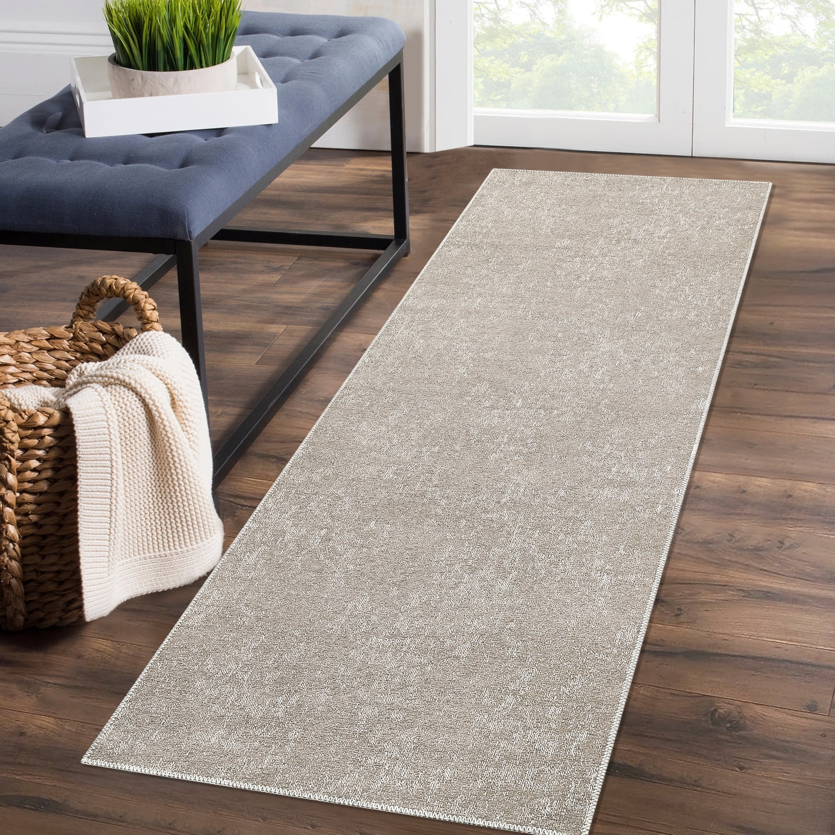 Hasoo 2' x 6' Solid Runner Rug Washable Jacquard Textured Kitchen ...