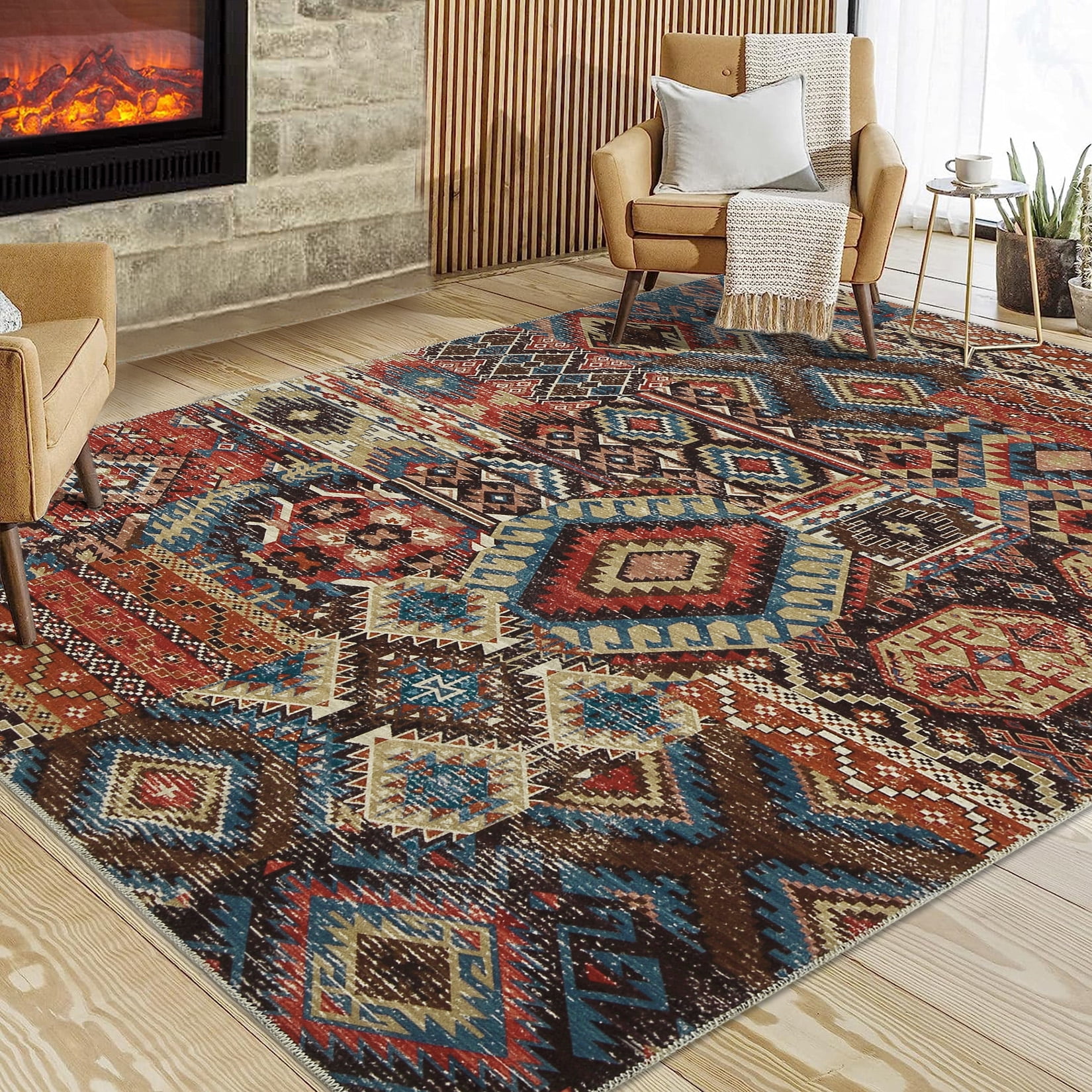 Hasoo 3' x 5' Area Rug Washable Ethnic Tribes Rug Stain-Resistant Non ...