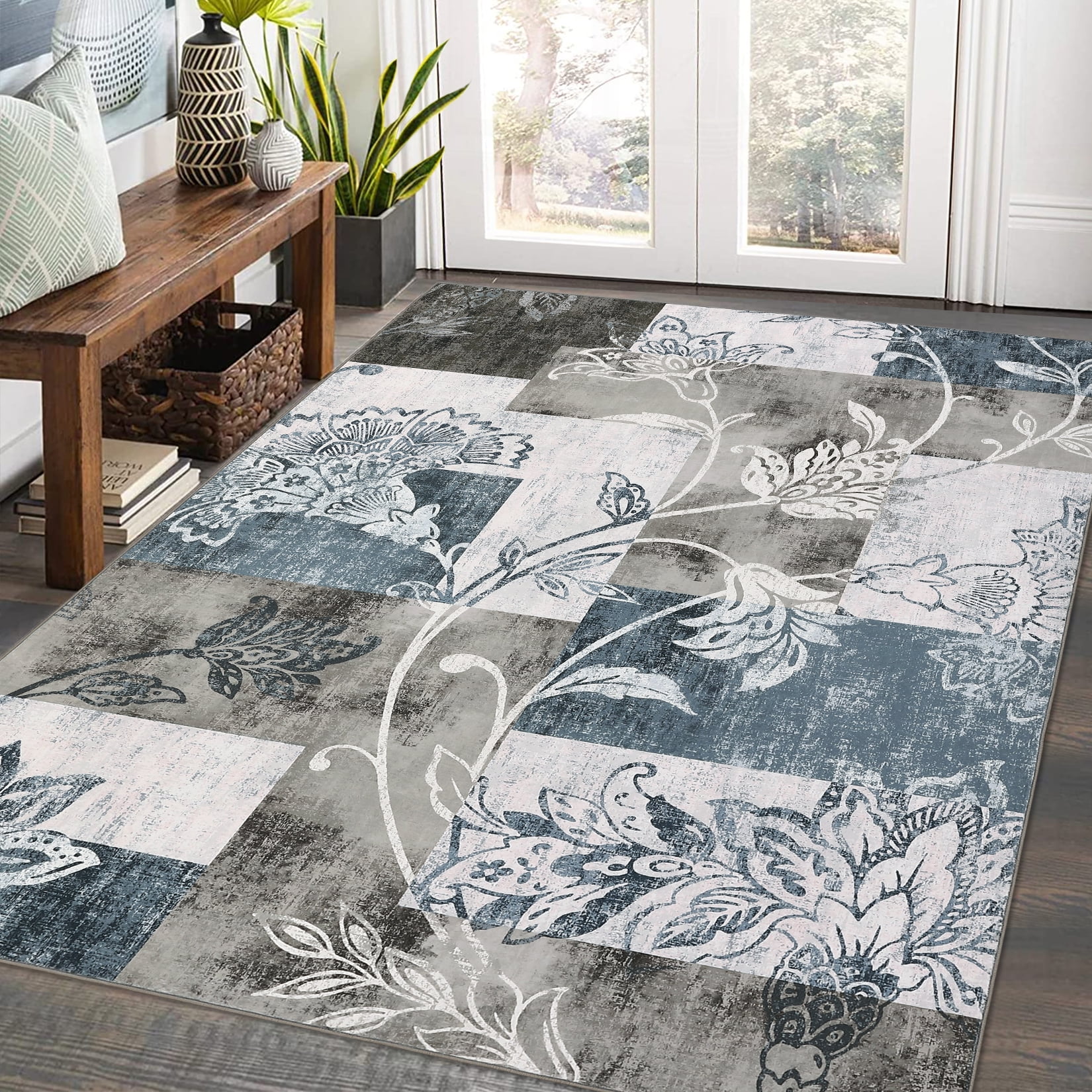 Hasoo 4' x 6' Area Rug Modern Patchwork Floral Rug for Living Room ...