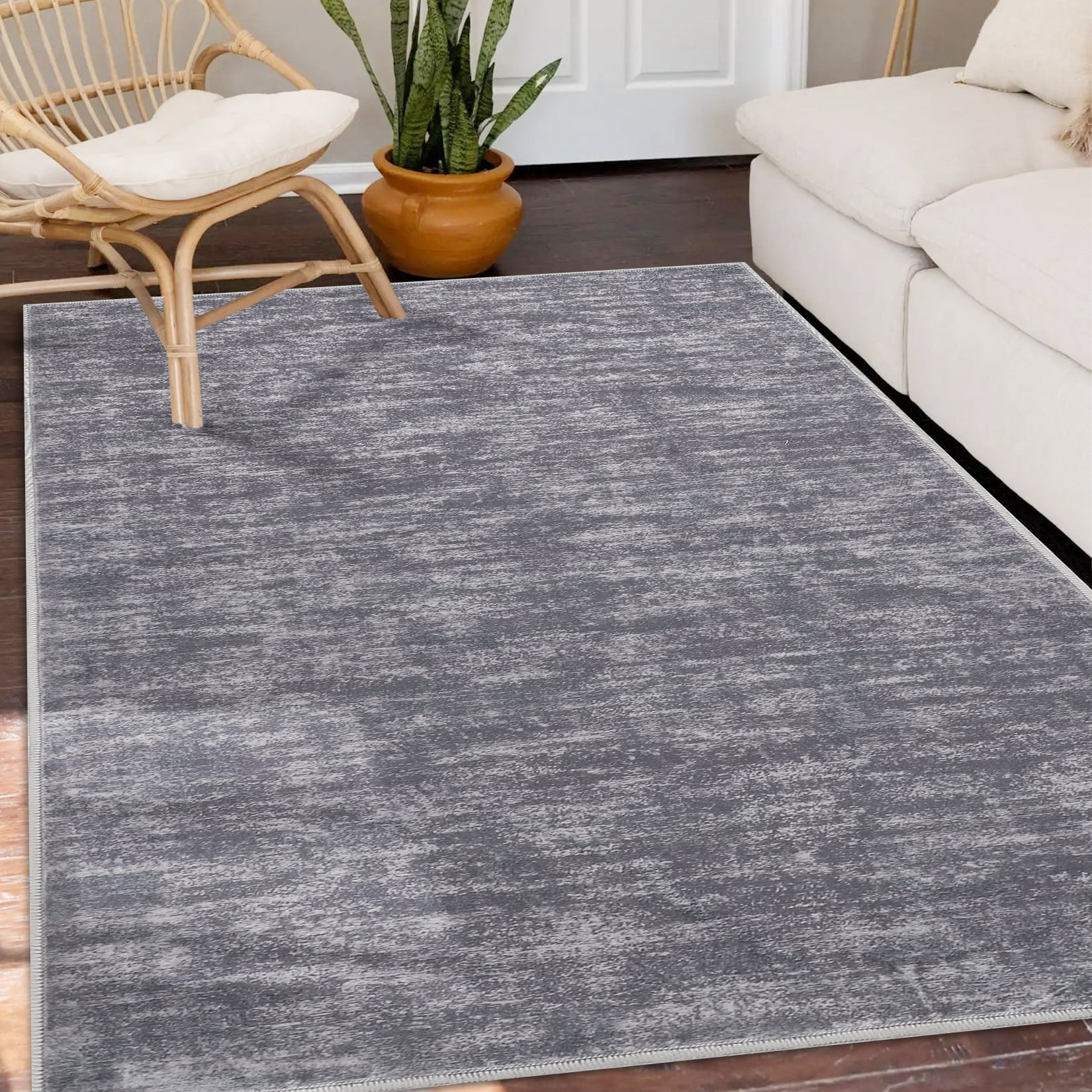 Hasoo 4' x 6' Area Rug for Living Room Machine Gray Washable Rugs Throw ...