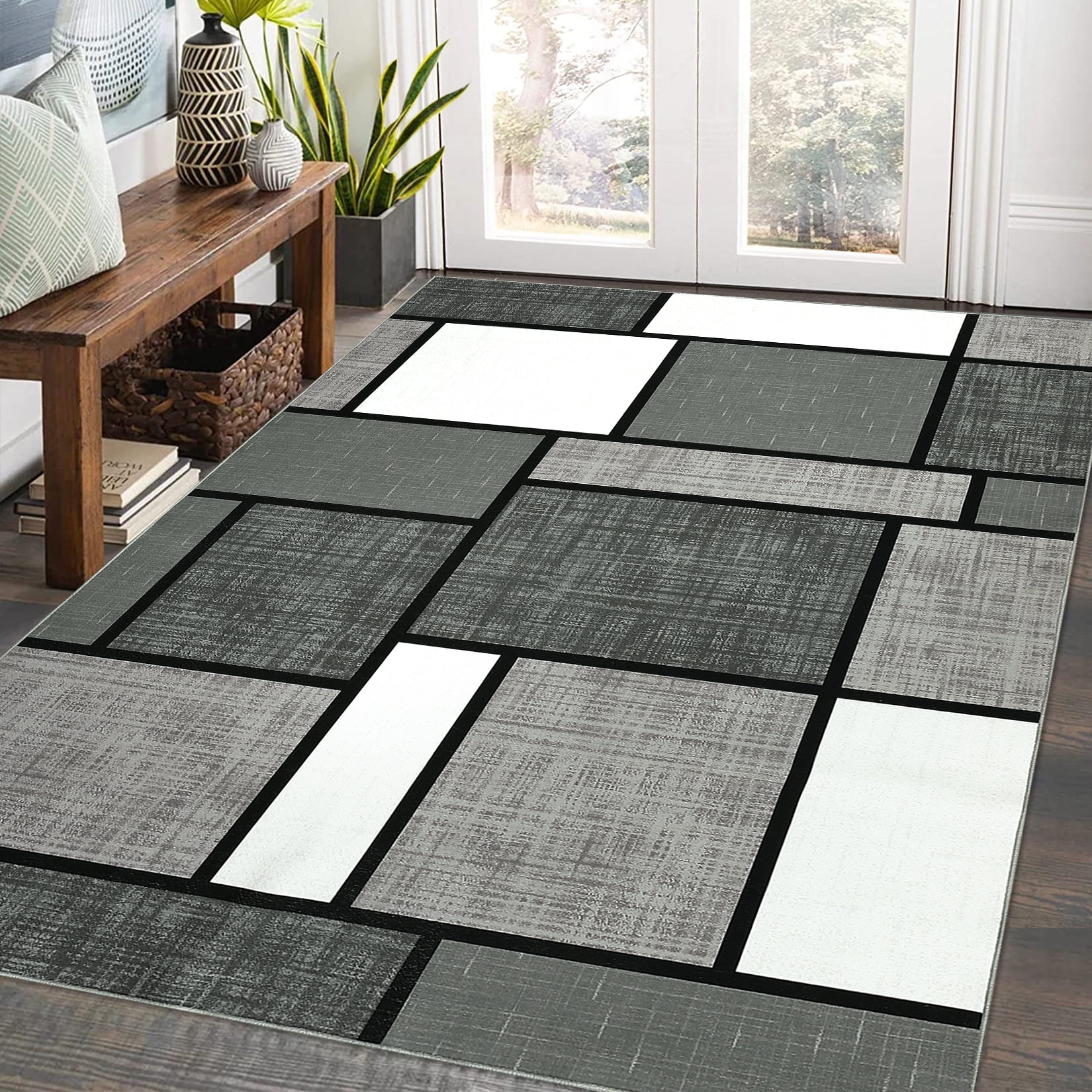 Hasoo 4' x 6' Gray Splicing Color Blocks Carpet Area Rug Living Room ...
