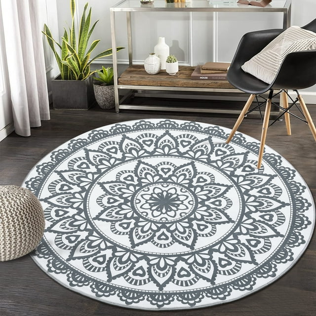 Hasoo 4FT Round Area Rug for Living Room Washable Boho Vintage Oriental ...