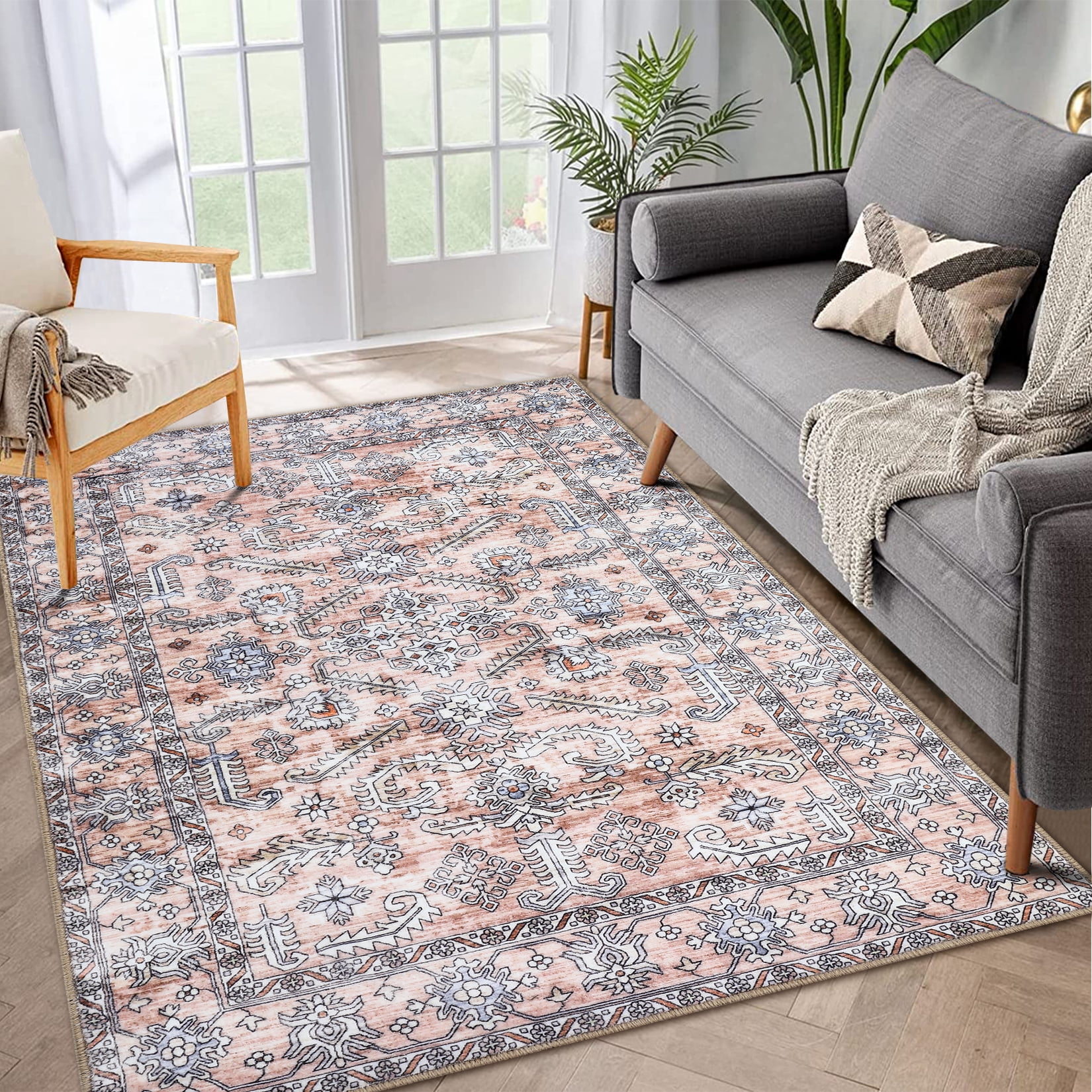 Hasoo 5' x 7' Area Rug Floral Print Rug Farmhouse Boho Tribal Rug Soft ...