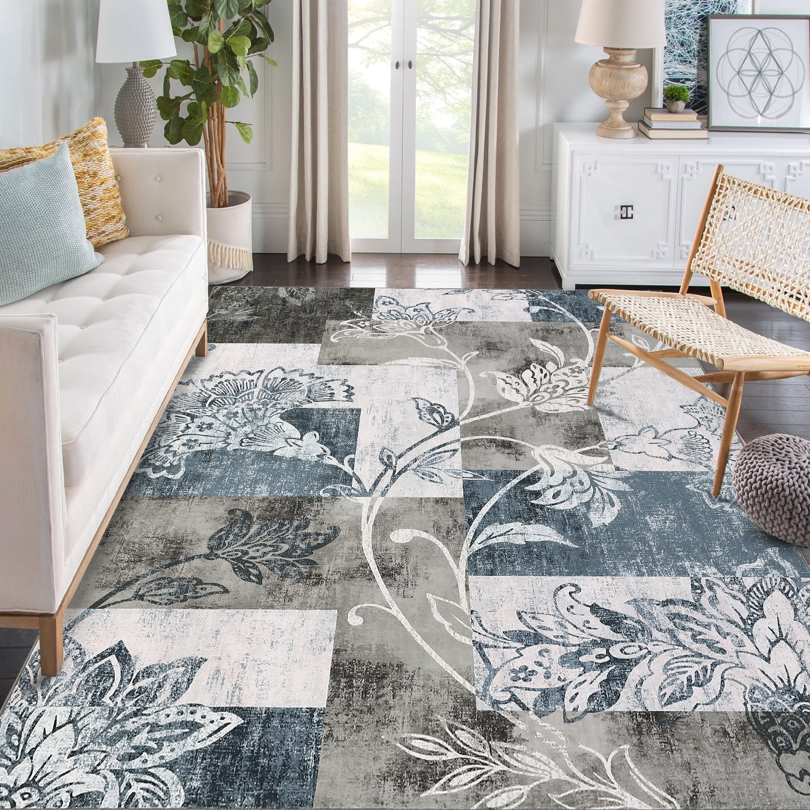 Hasoo 5' x 7' Area Rug Modern Patchwork Floral Rug for Living Room ...