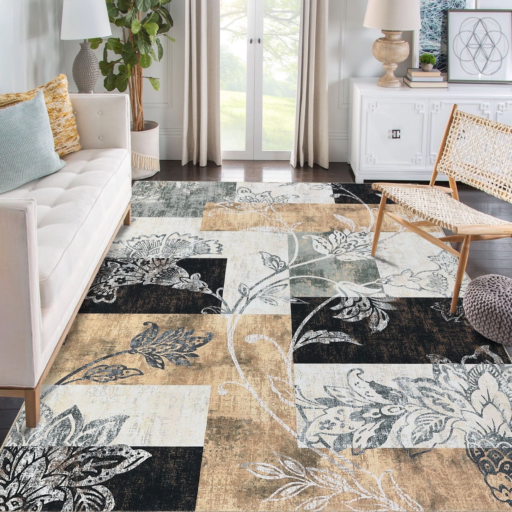 Hasoo 5' x 7' Area Rug Modern Patchwork Floral Rug for Living Room ...