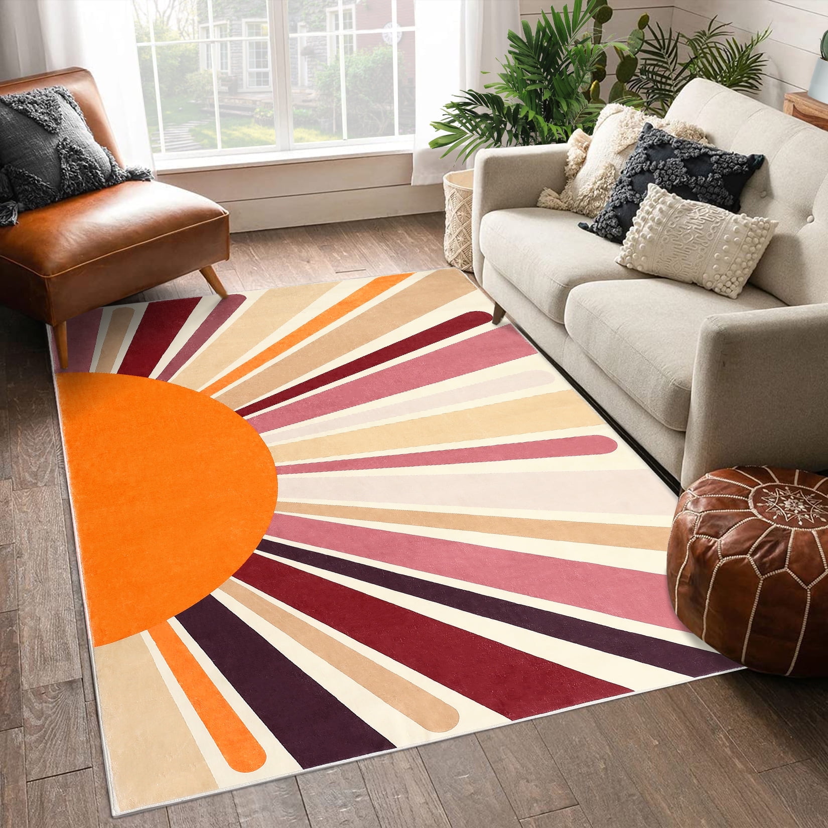 Hasoo 5' x 7' Area Rug Washable Rug Sun Pattern Print Area Rug Modern ...
