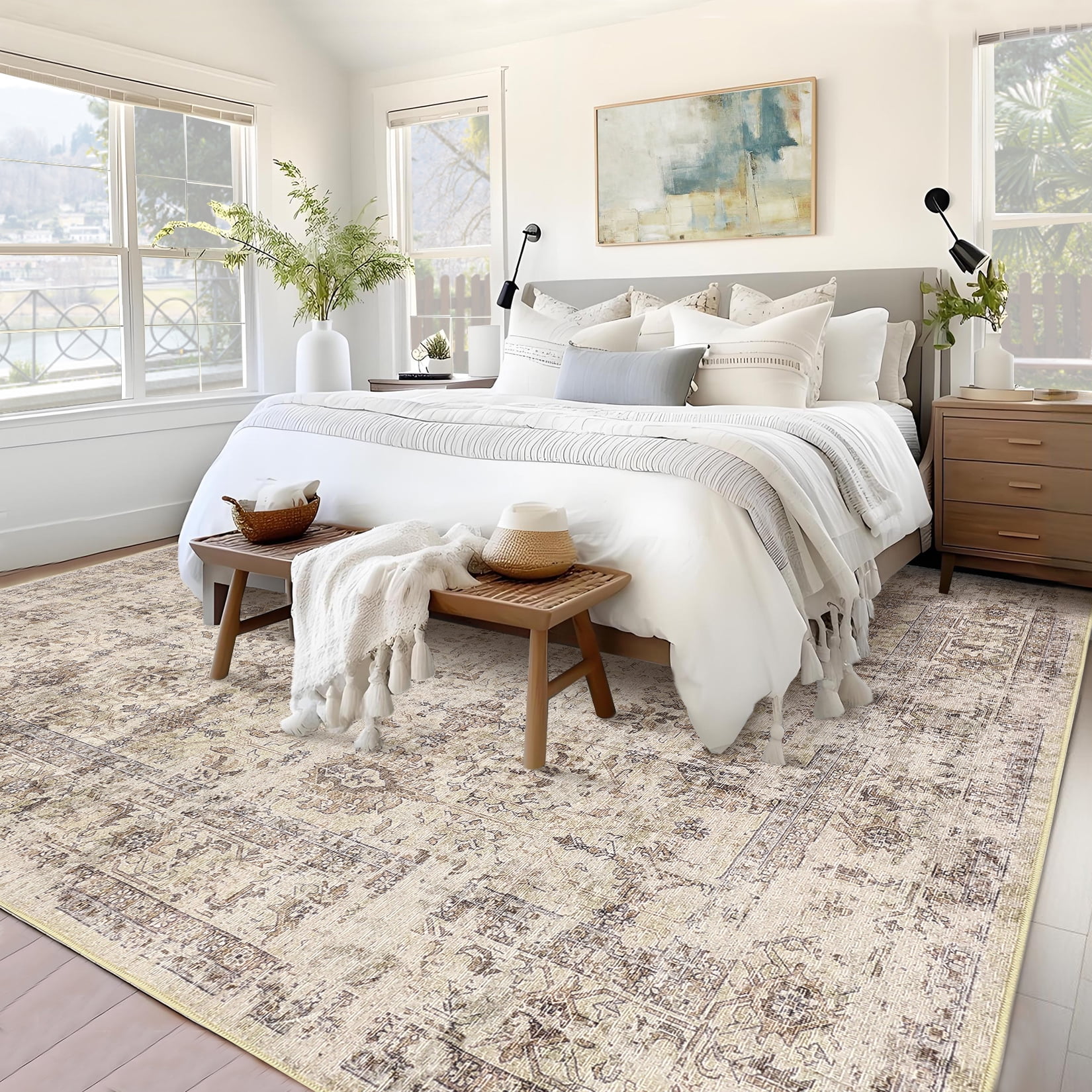 Hasoo 5' x 7' Area Rug for Living Room Vintage Rug Non Slip Floral ...