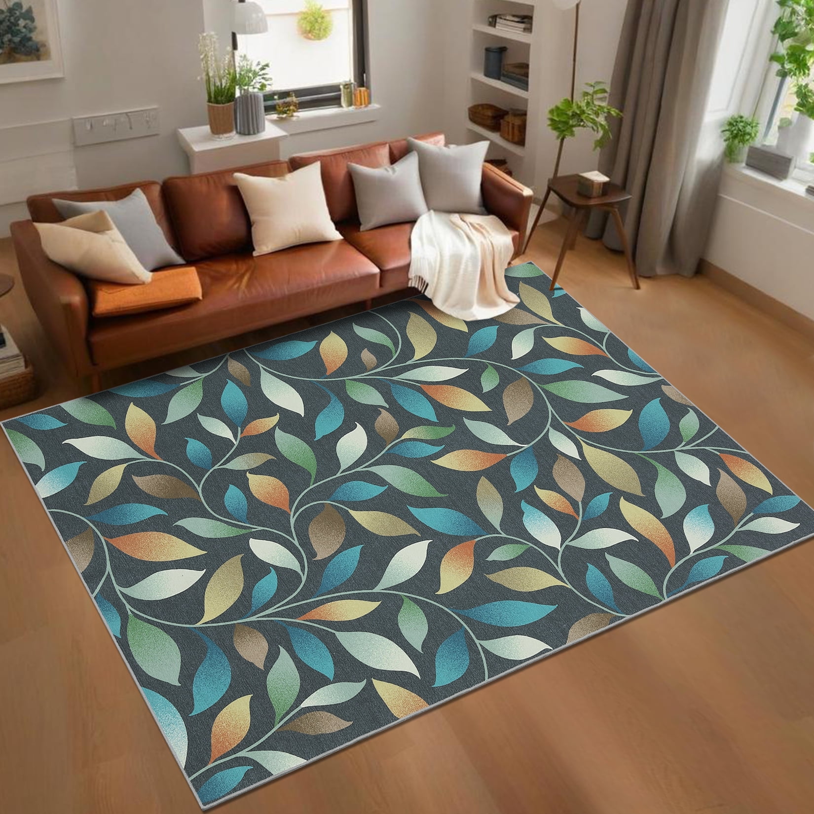 Hasoo 5' x 7' Modern Bedroom Rug Leaf Pattern Area Rugs for Living Room ...