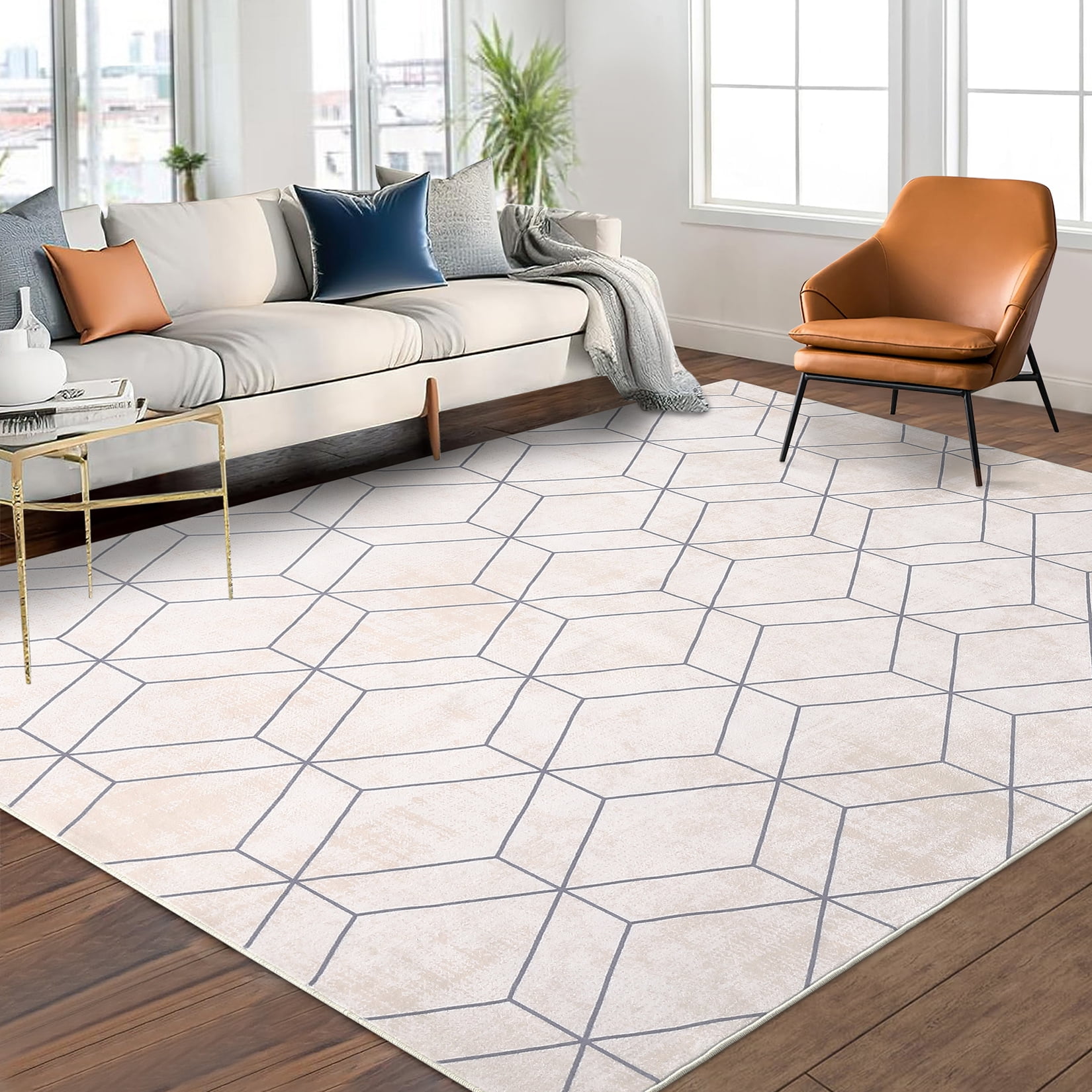 Hasoo 5' x 7' Modern Geometric Area Rug Indoor Easy-Cleaning Rug Non ...