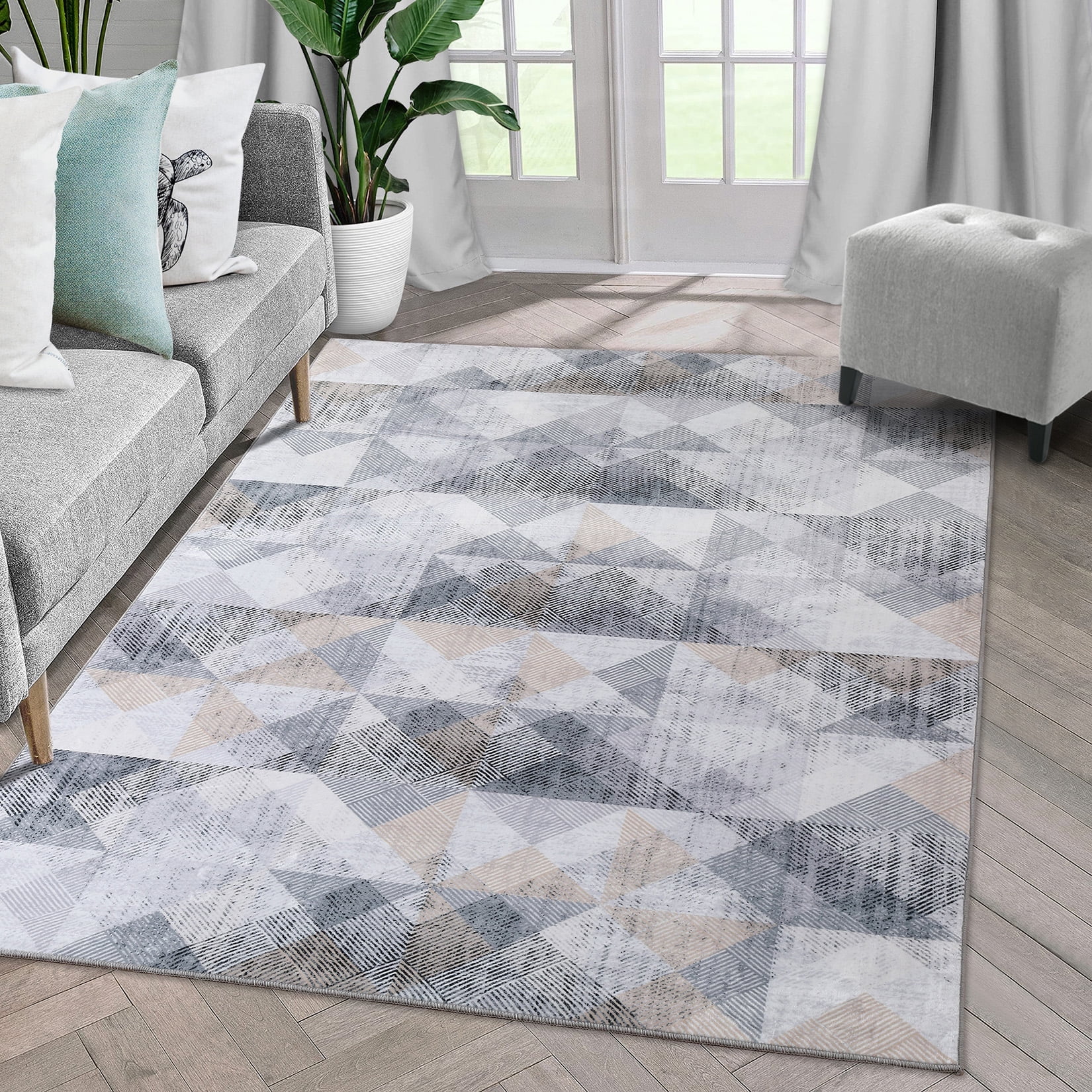 Hasoo 5' x 8' Modern Geometric Area Rug, Non Slip Low Pile Floor Carpet ...