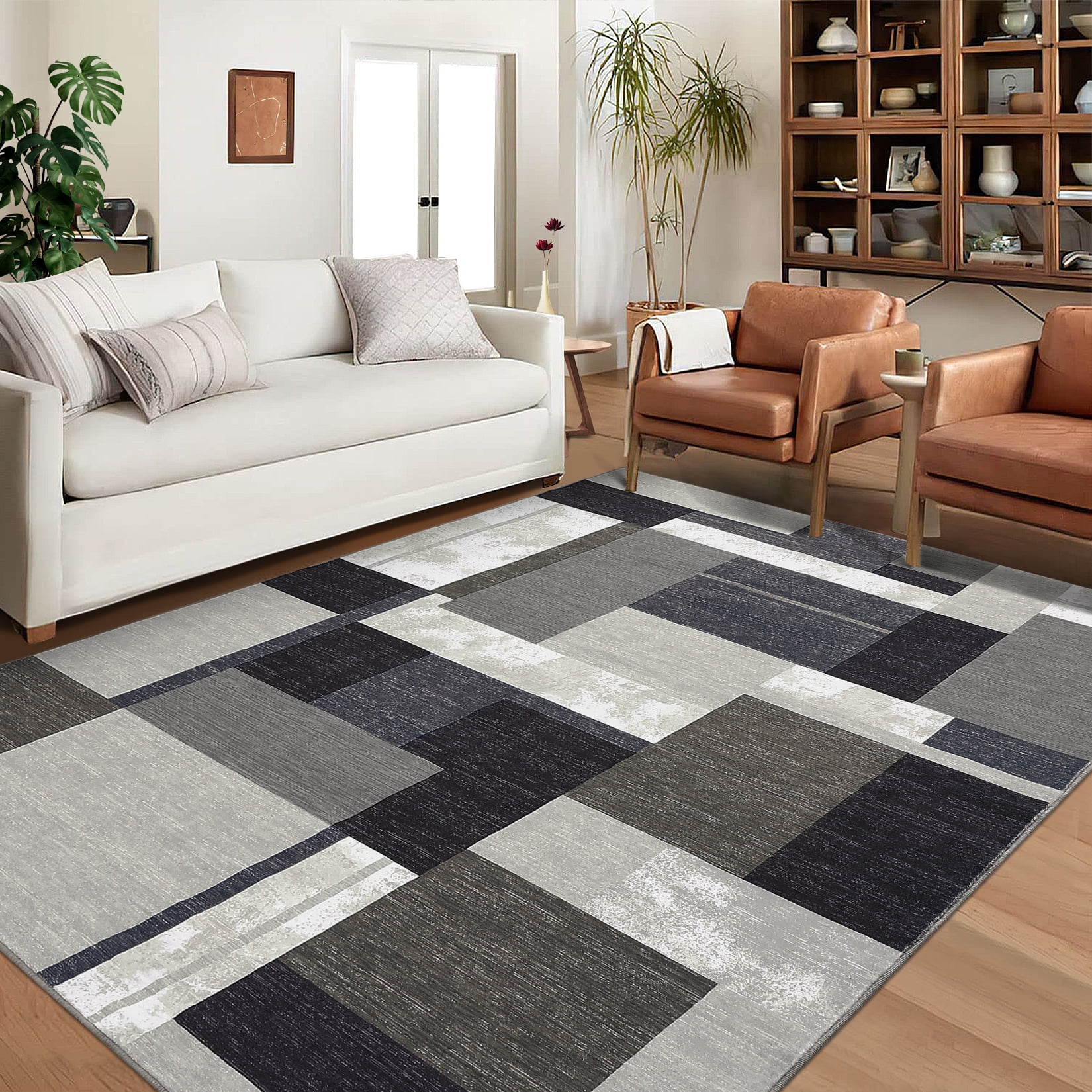 Hasoo 6' x 9' Geometric Rug Modern Patchwork Print Bedroom Rug Soft ...