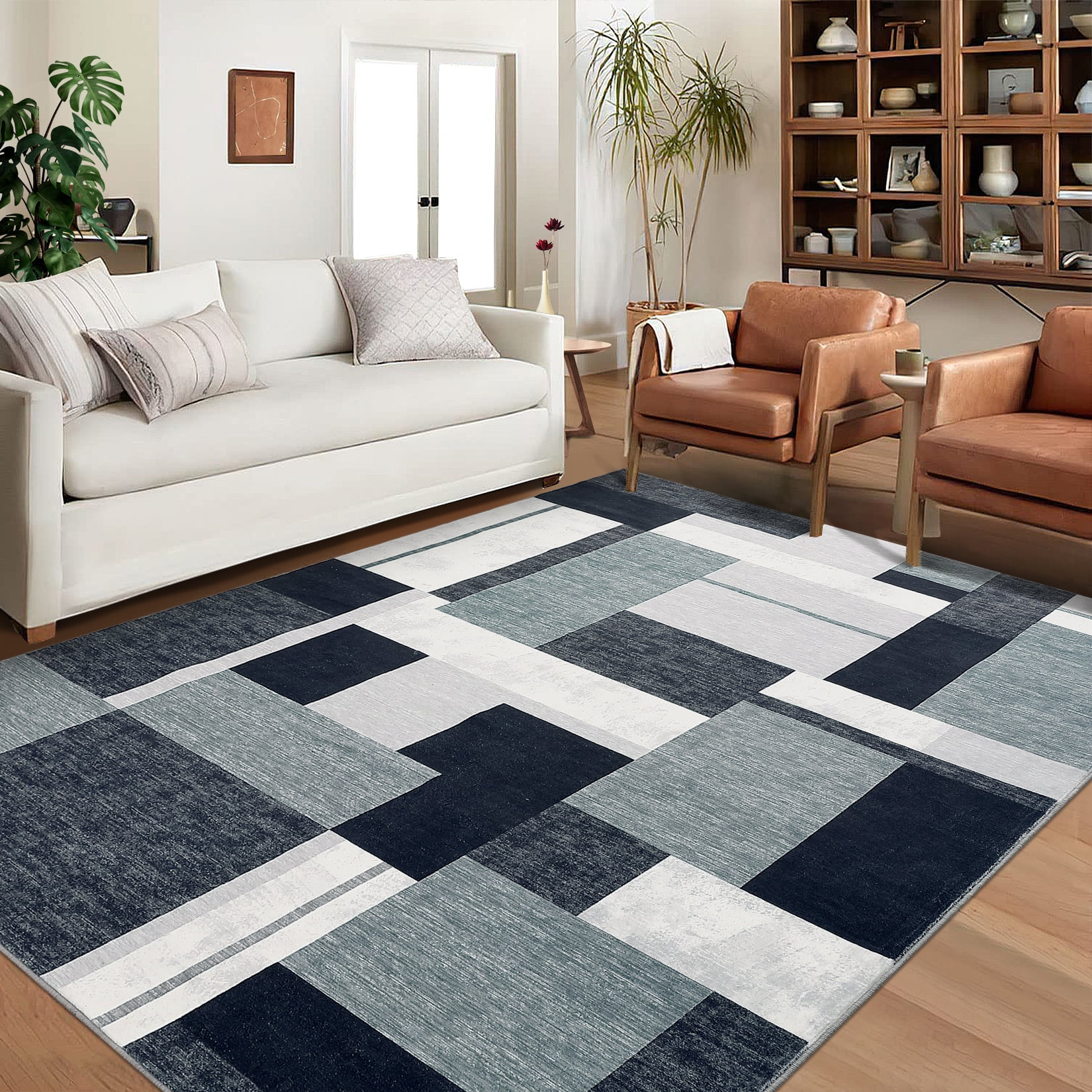 Hasoo 6' x 9' Geometric Rug Modern Patchwork Print Bedroom Rug Soft ...