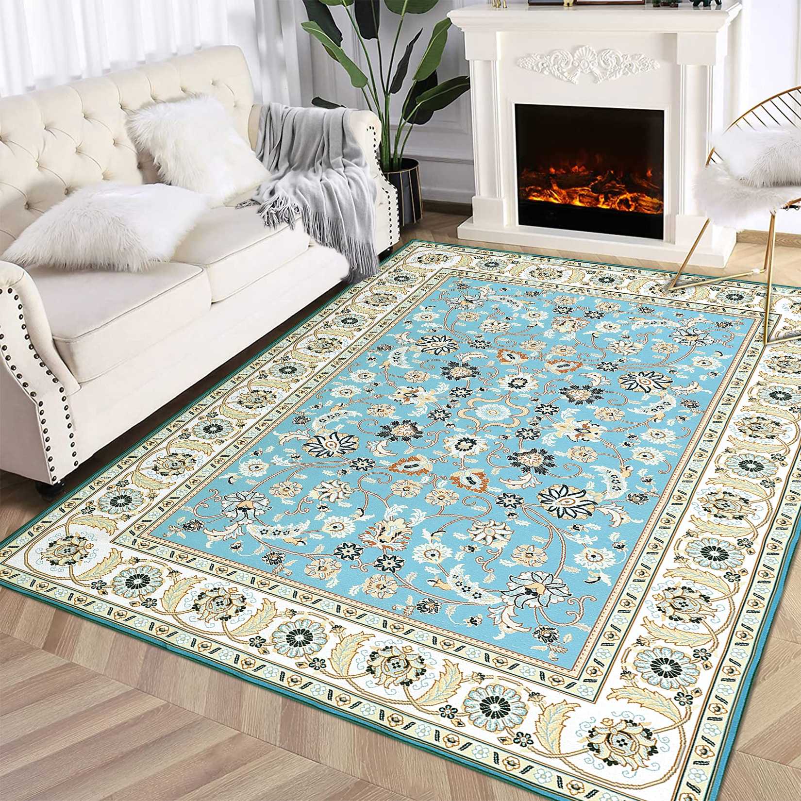 Hasoo 8' x 10' Area Rug Oriental Persian Floral Rug Machine Washable ...