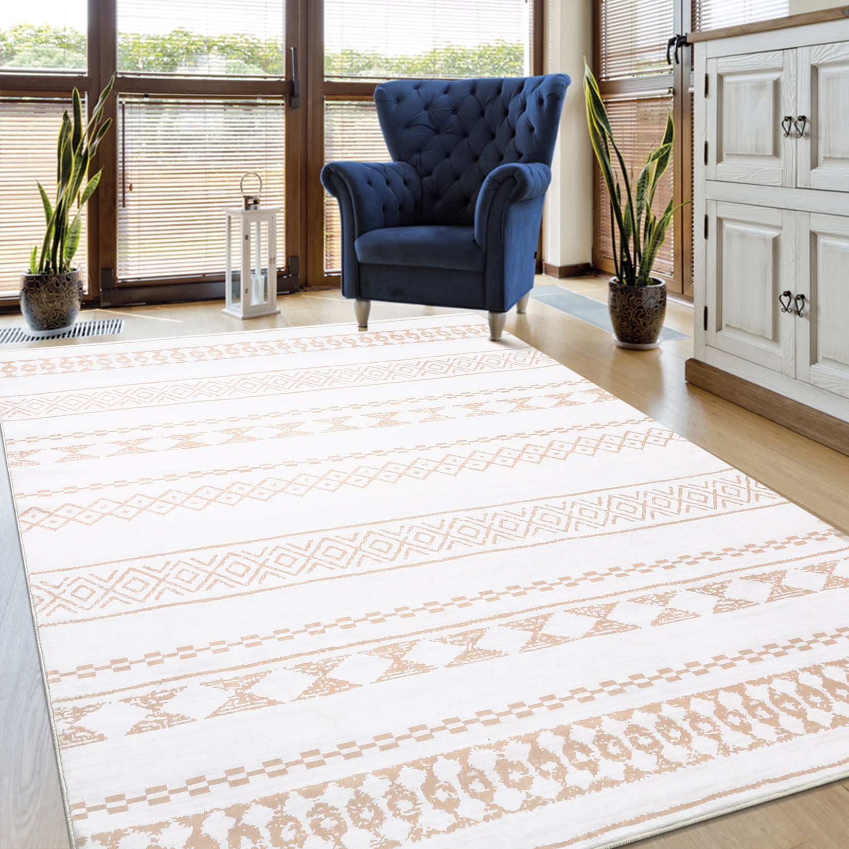 Hasoo 8' x 10' Geometric Indoor Washable Non-Slip Low Pile Foldable ...
