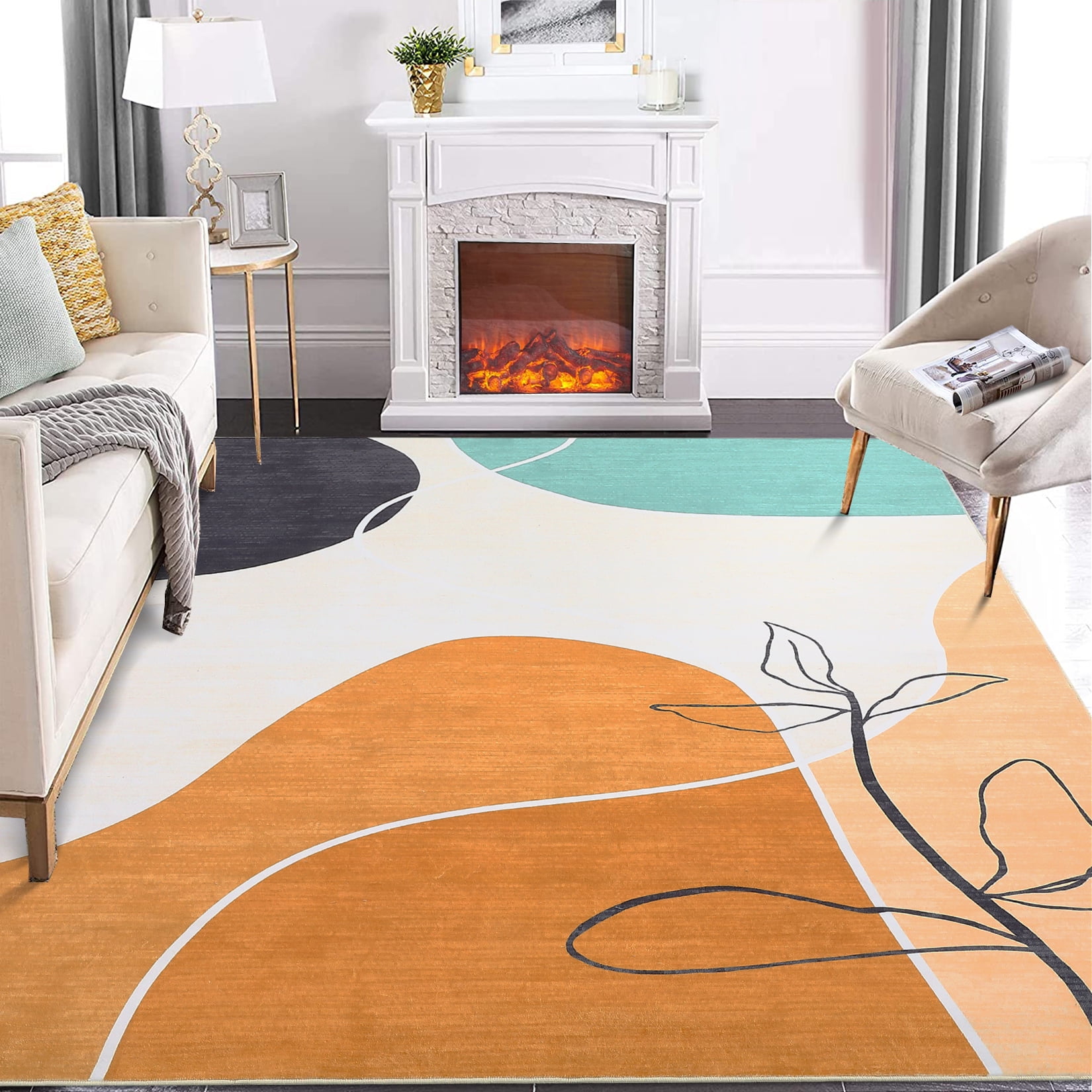 Hasoo 8' x 10' Large Area Rug Modern Geometric Floral Rug for Living ...