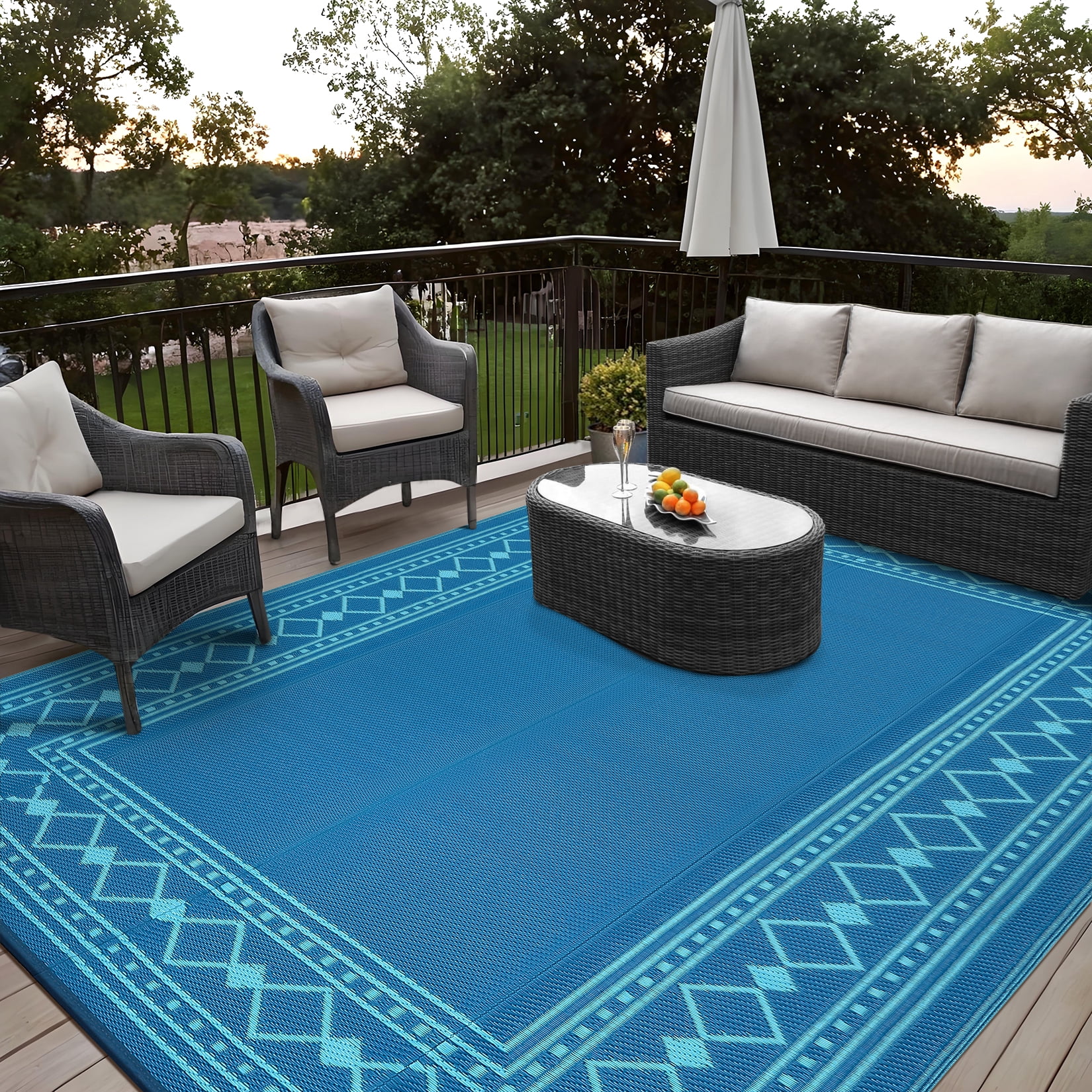 Hasoo 8' x 10' Royal Blue Outdoor Rug Plastic Straw Border Carpet ...