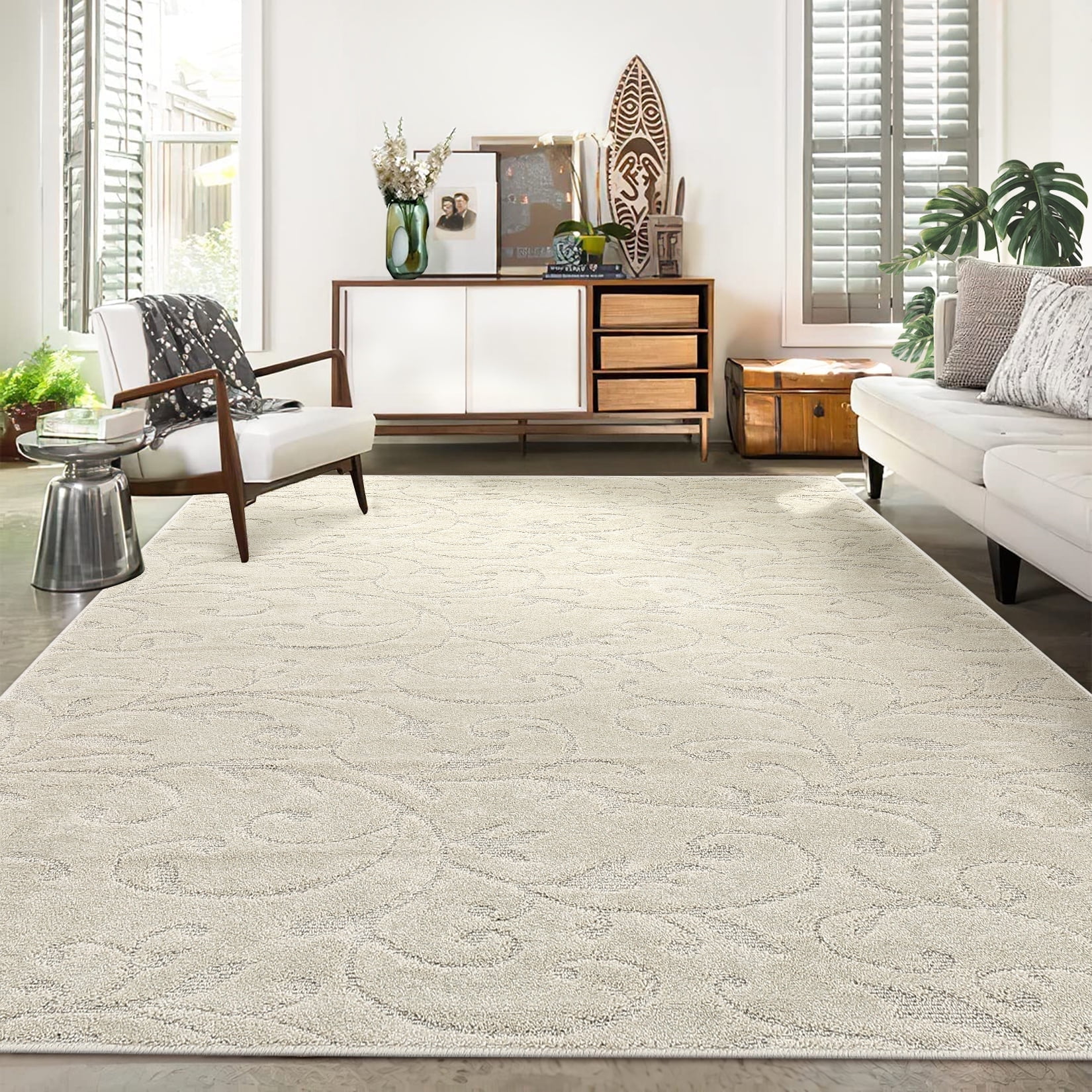 Hasoo 9' x 12' Area Rug Modern Floral Rug Indoor Non-Slip Non-Shedding ...