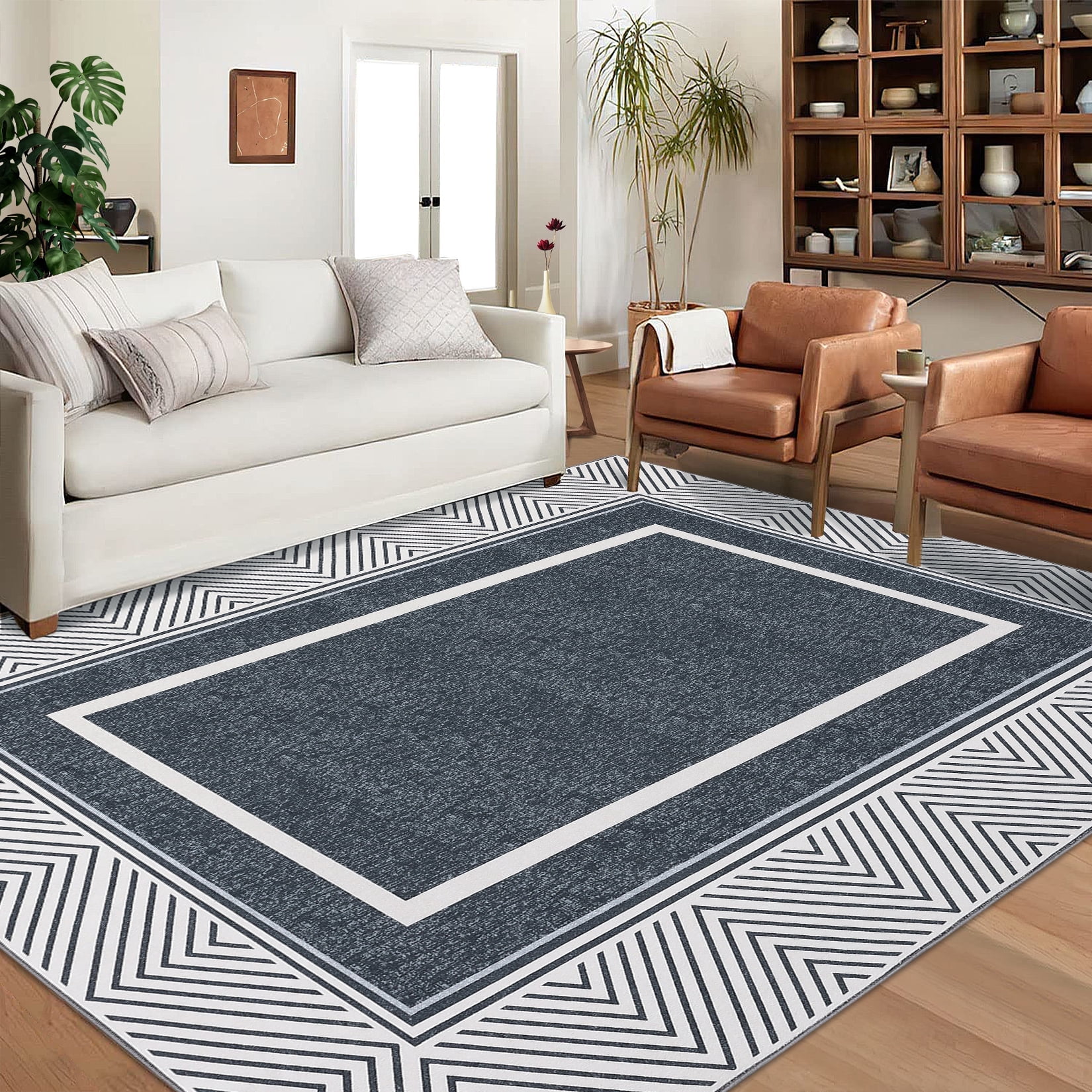 Hasoo 9' x 12' Area Rug Modern Geometric Bordered Carpet for Living ...