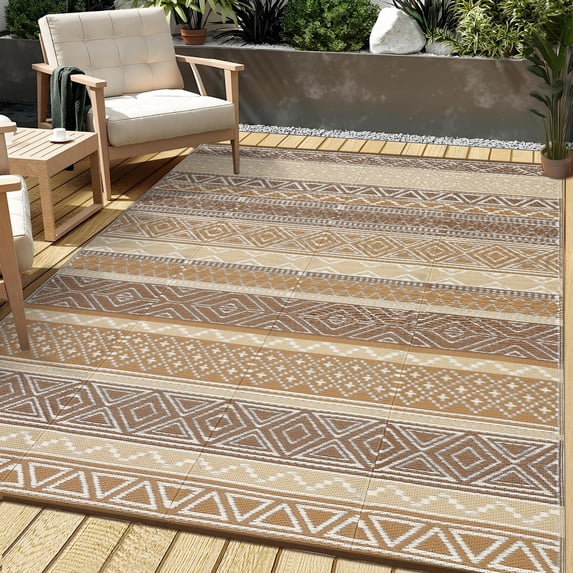 Hasoo 9' x 12' Camel Outdoor Rug for Patio Decor Waterproof Plastic ...