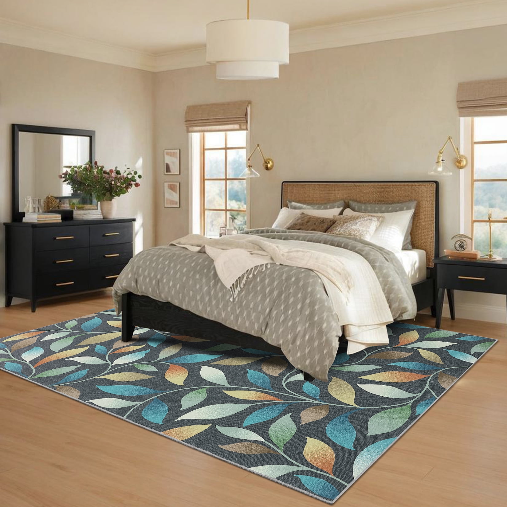 Hasoo 9' x 12' Modern Bedroom Rug Leaf Pattern Area Rugs for Living ...