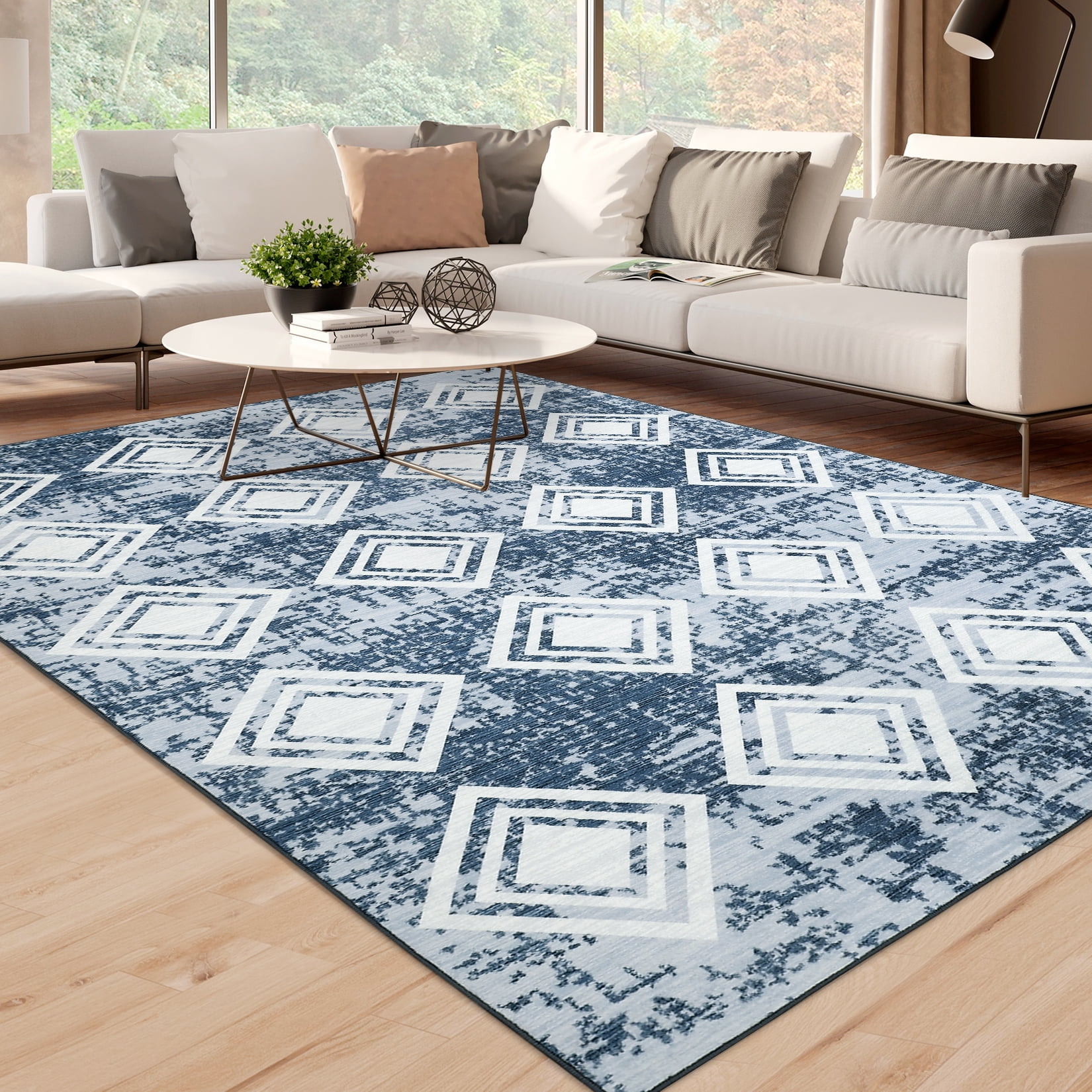Hasoo 9' x 12' Modern Geometric Large Area Rug Rhomboid Distressed Rug ...