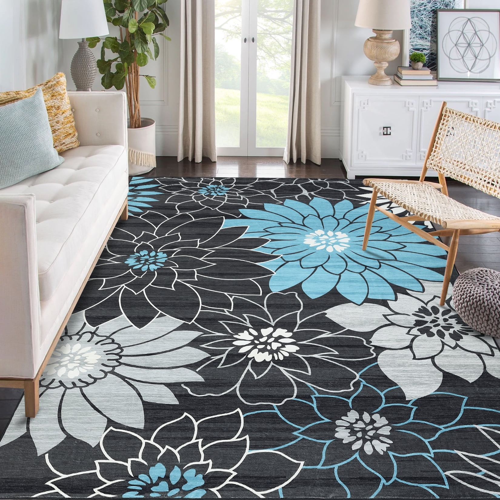 Hasoo Area Rug 4' x 6' Floral Indoor Thin Carpet Traditional Foldable ...