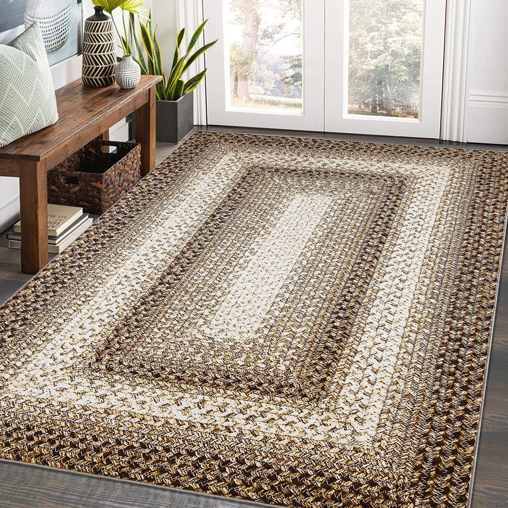 Hasoo Washable Area Rug 5' x 7' Beige Imitation Braided, Perfect for ...