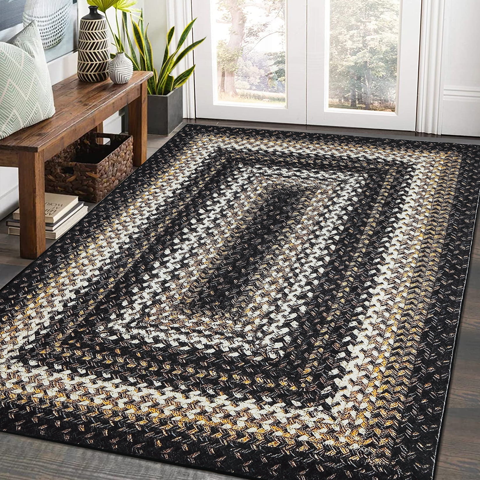Hasoo Area Rug 5' x 7' Black Imitation Braided Rug Living Room, Bedroom ...