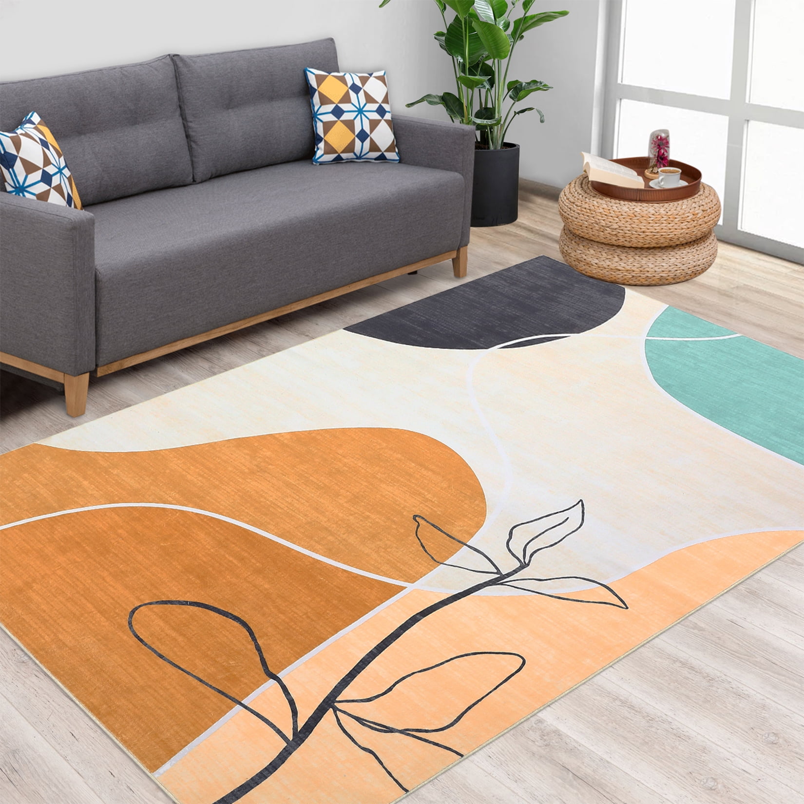 Hasoo Area Rug 5' x 7' Modern Geometric Floral Rug for Living Room ...
