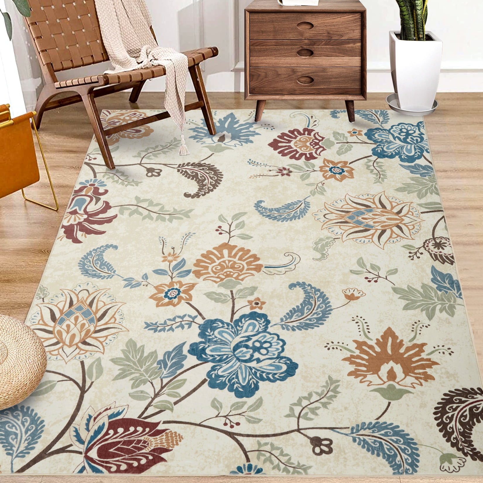 Hasoo Area Rug 5' x 7' Washable Modern Floral Rugs for Living Room Non ...