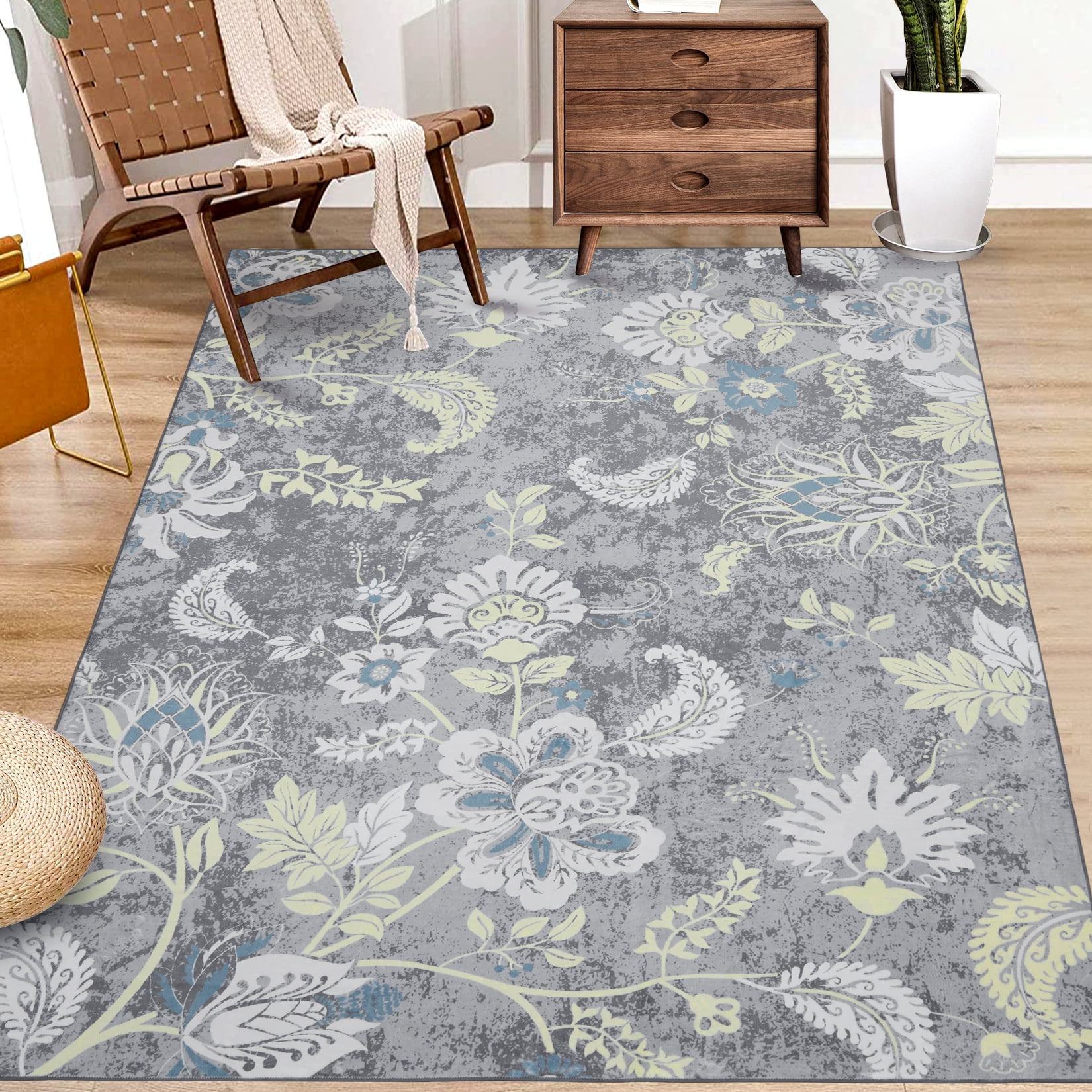 Hasoo Area Rug 5' x 7' Washable Modern Floral Rugs for Living Room Non ...