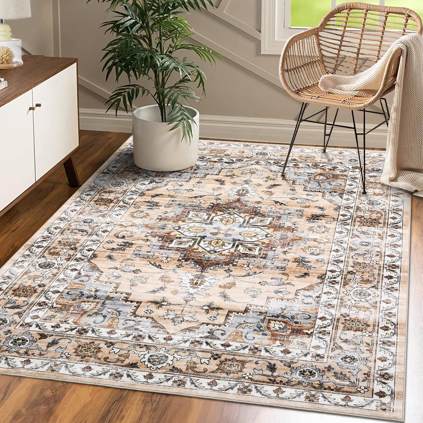 Hasoo Area Rug 8' x 10' Floral Area Rug for Living Room Washable Soft ...