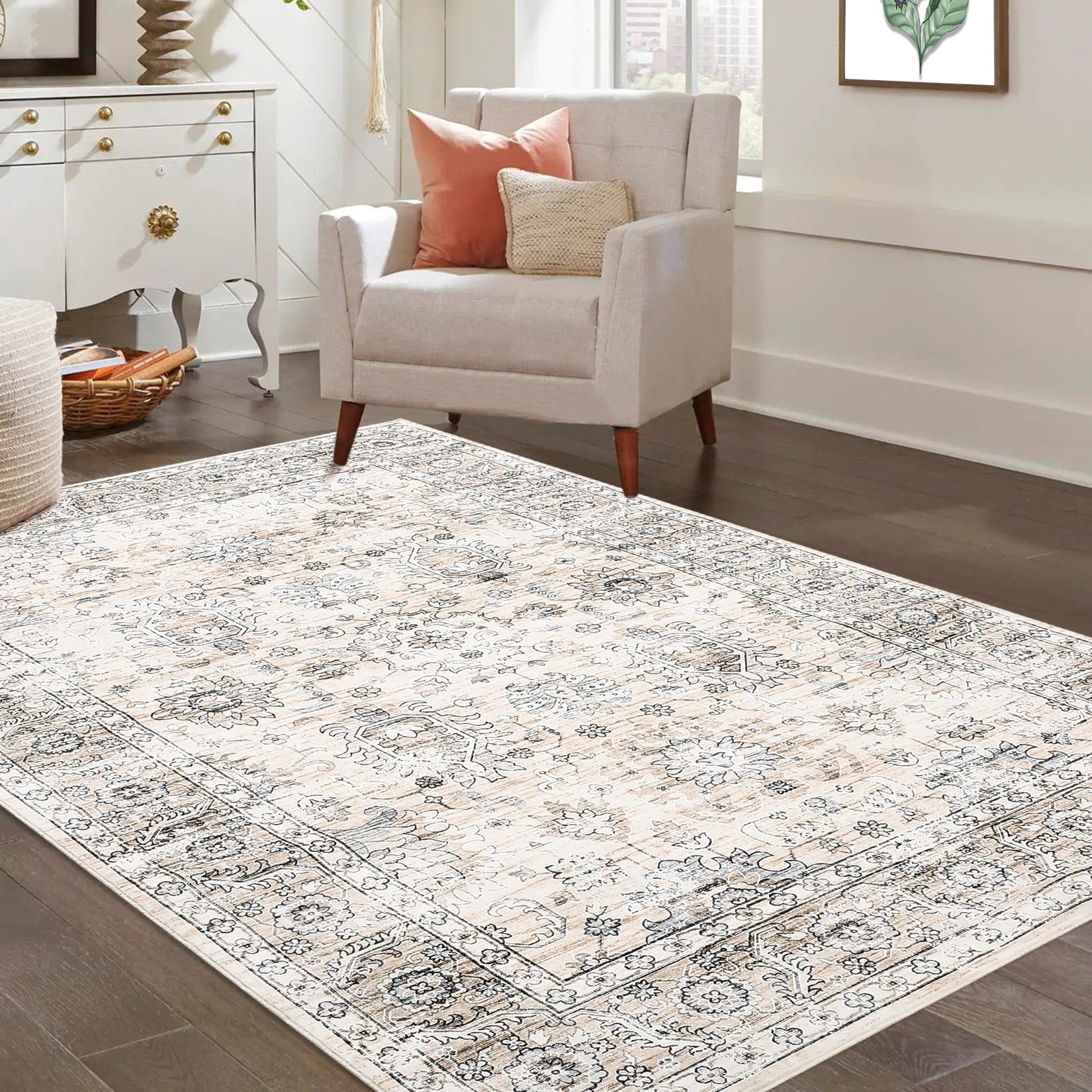 Hasoo Area Rug 8' x 10' Vintage Distressed Floral Area Rug for Living ...