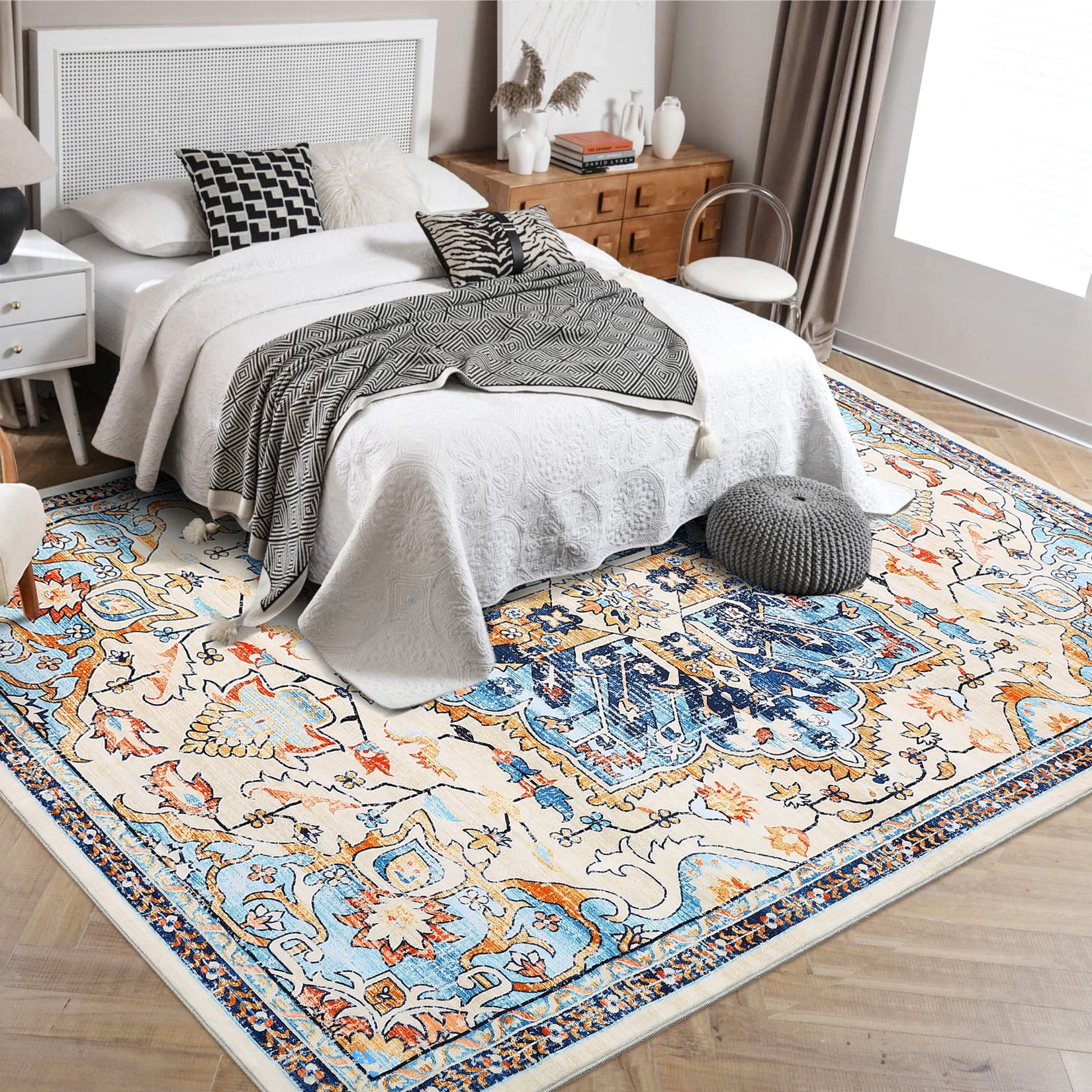 Hasoo Area Rug 8' x 10' Vintage Distressed Floral Area Rug for Living ...