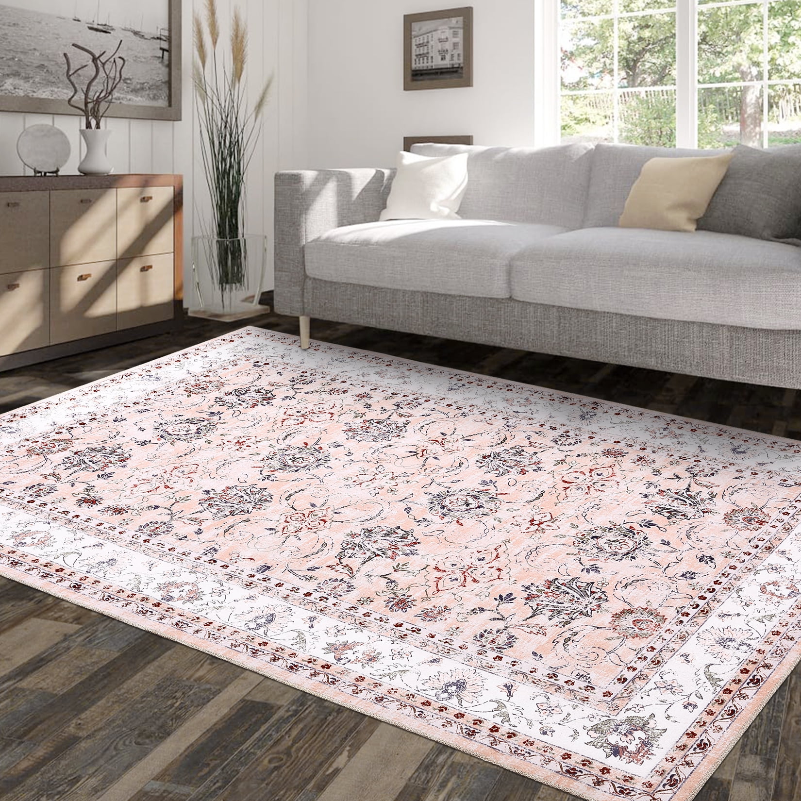 Hasoo Area Rug 8' x 10' Washable Modern Floral Rugs for Living Room Non ...