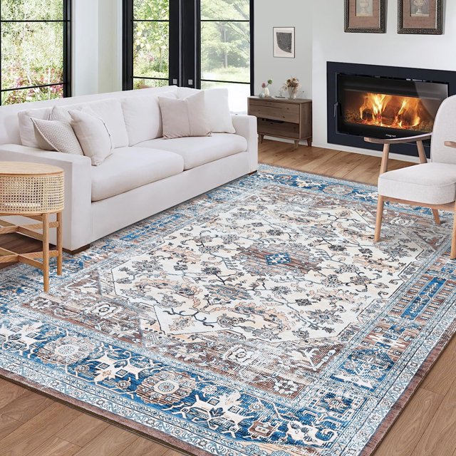 Hasoo 9' x 12' Persian Area Rug, Stain Resistant, Lightweight, Washable ...