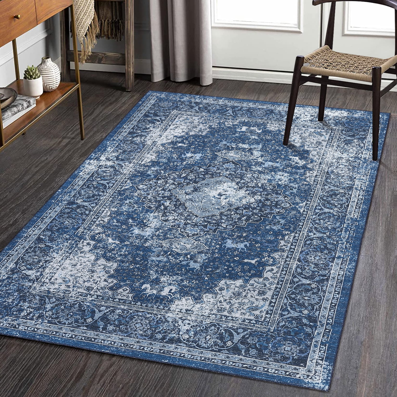 Hasoo Bedroom Area Rug 4x6 Oriental Medallion Area Rug Washable, Blue ...
