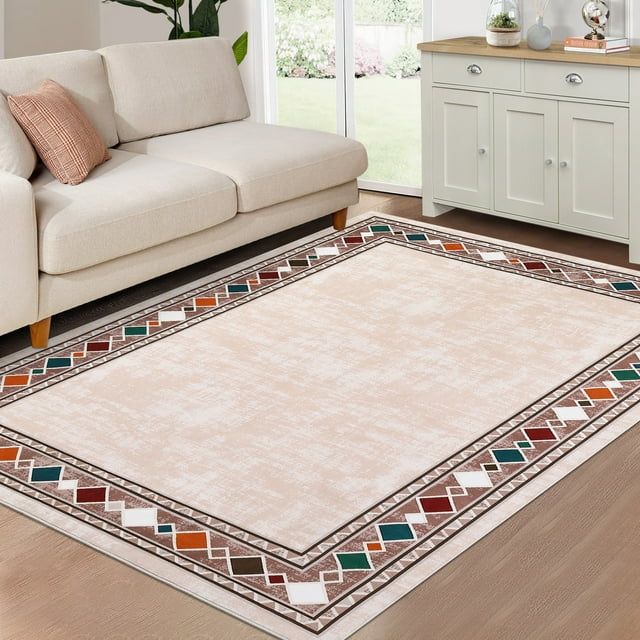 Hasoo Beige 8' x 10' Non-slip & Non-shedding Broder Large Area Rug for ...