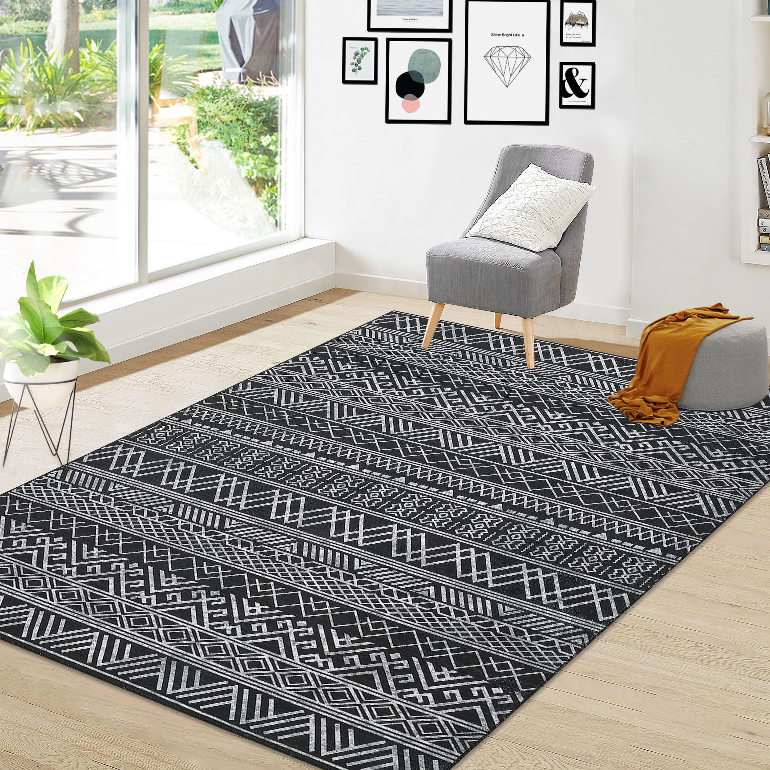 Hasoo Black Area Rug 8' x 10' Boho for Living Room Bedroom Dining Room ...