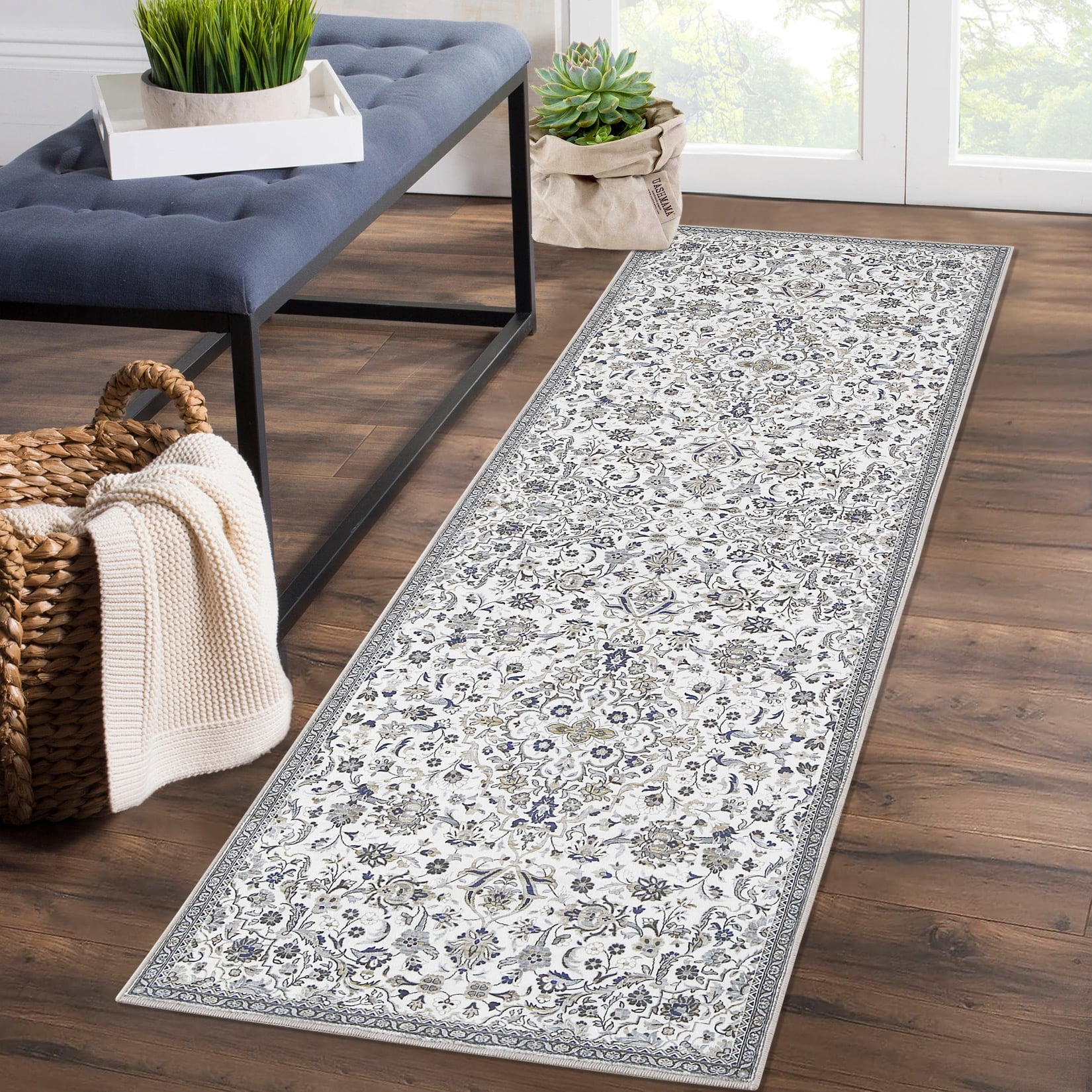 Hasoo Distressed Floral Runner Rug 2' x 6' Multi-color Multi Flodable ...