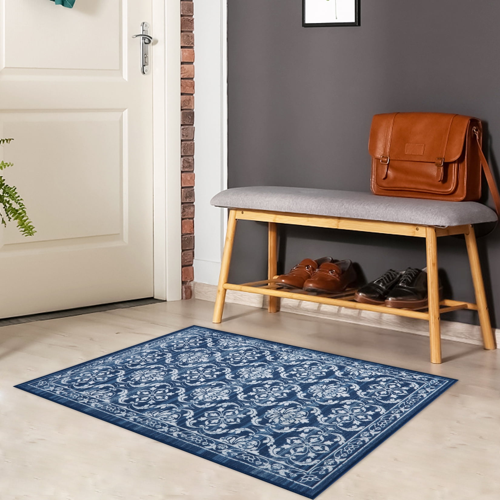 Hasoo Entryway Rug 2' x 3' Small Area Rug for Door Indoor Modern Floral ...
